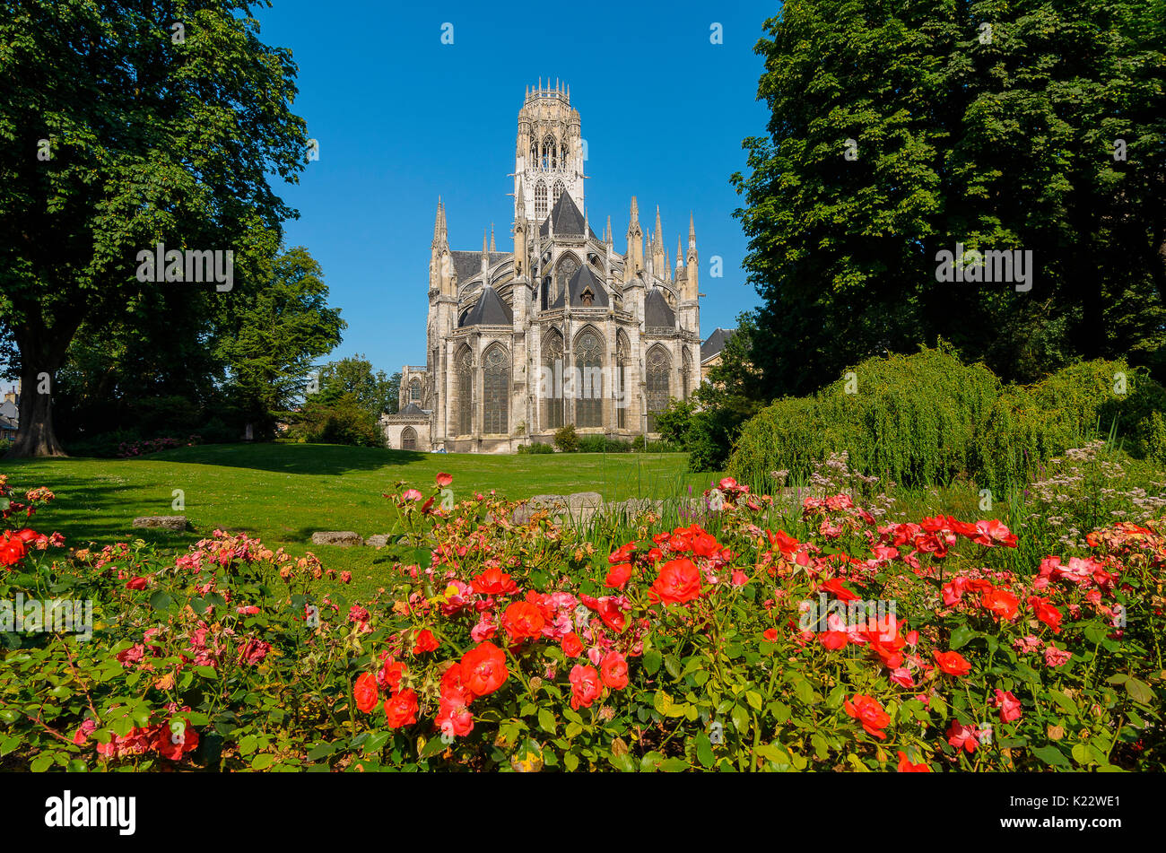 Ruoen,Normandy,France A park of Ruoen, in the background a church in ...