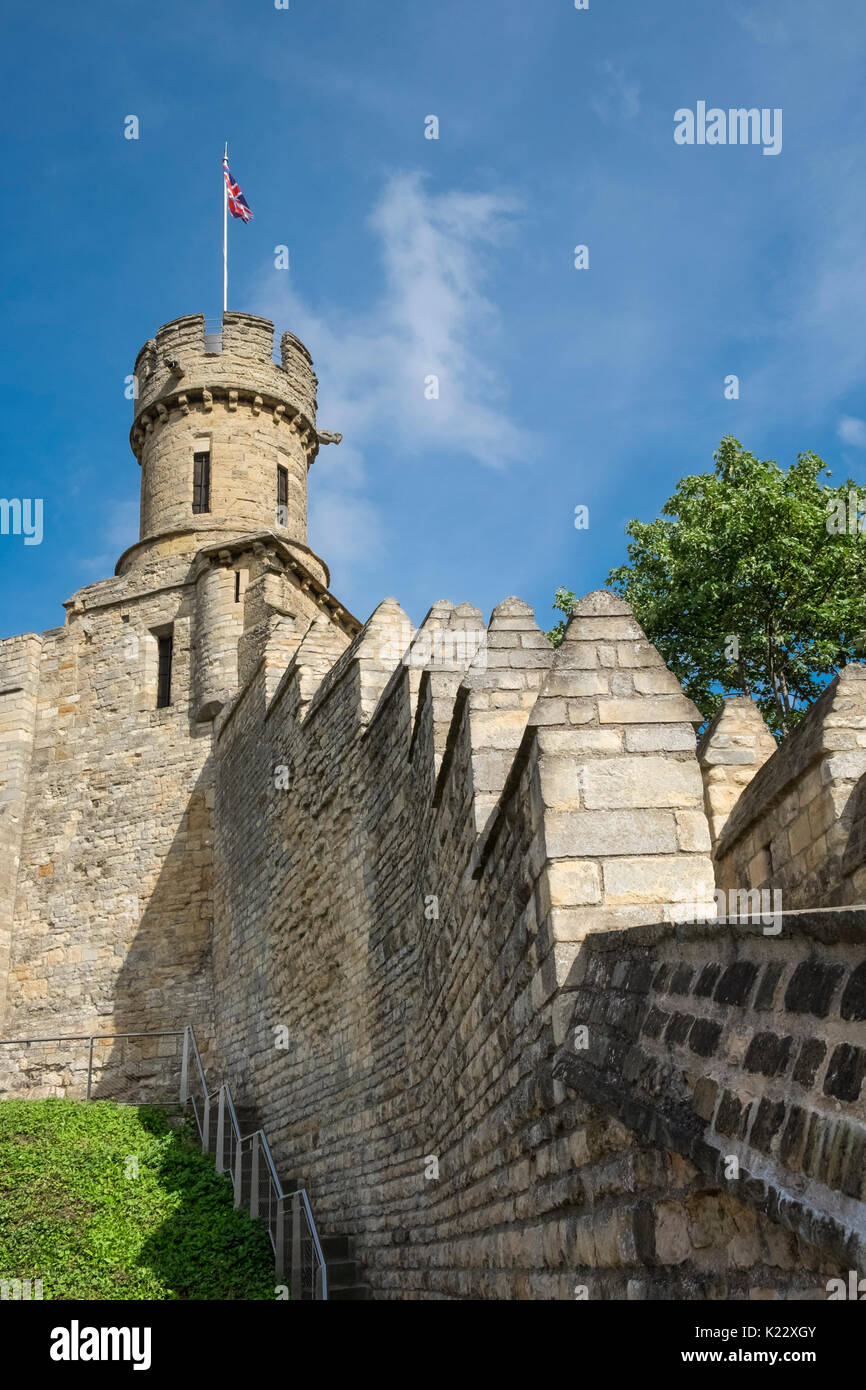 Lincoln castle walls and turret, City of Lincoln, Lincolnshire UK Stock ...