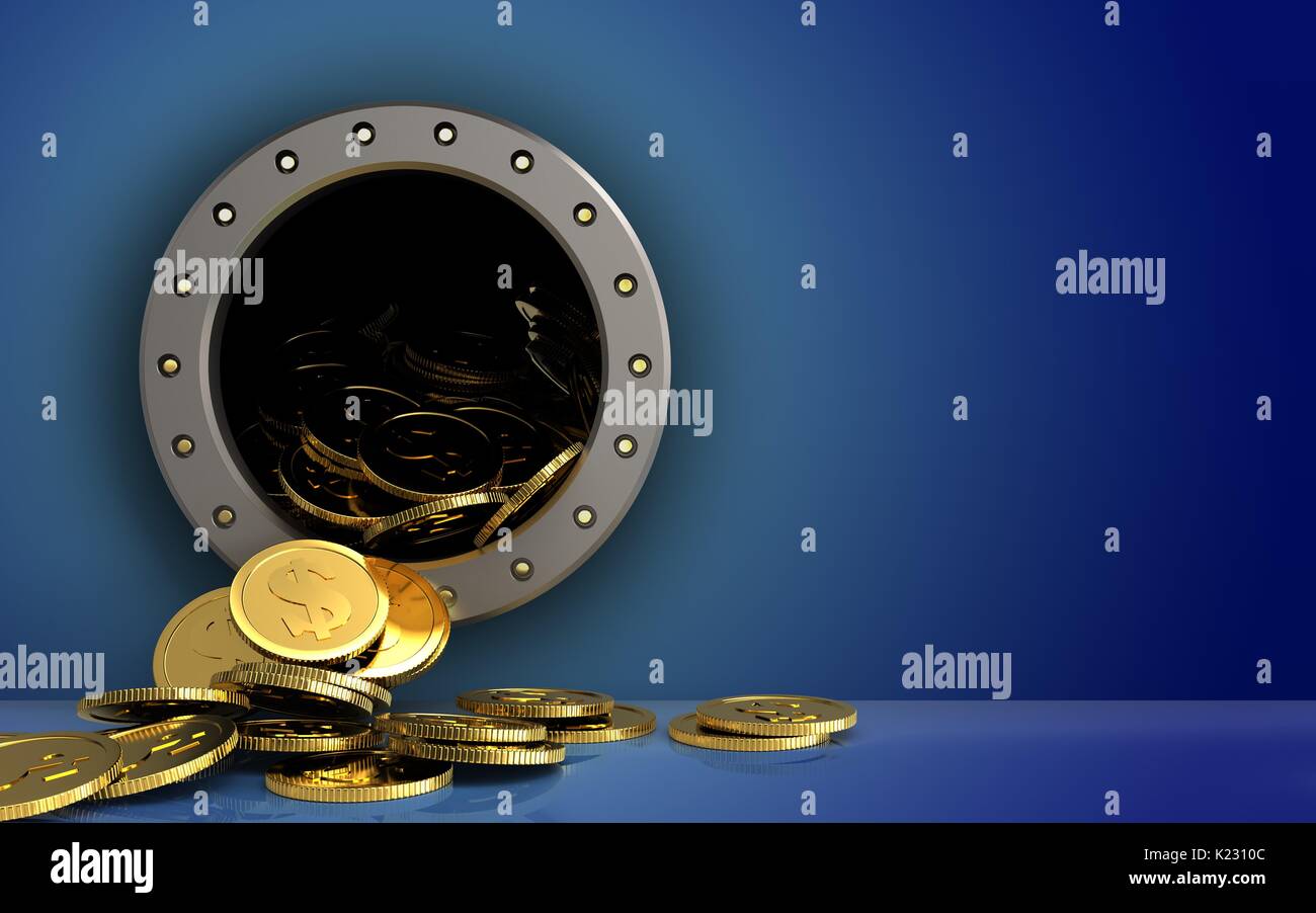 3d illustration of dollar coins storage over blue background Stock ...