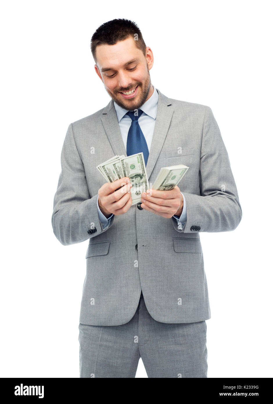 smiling businessman counting american dollar money Stock Photo - Alamy