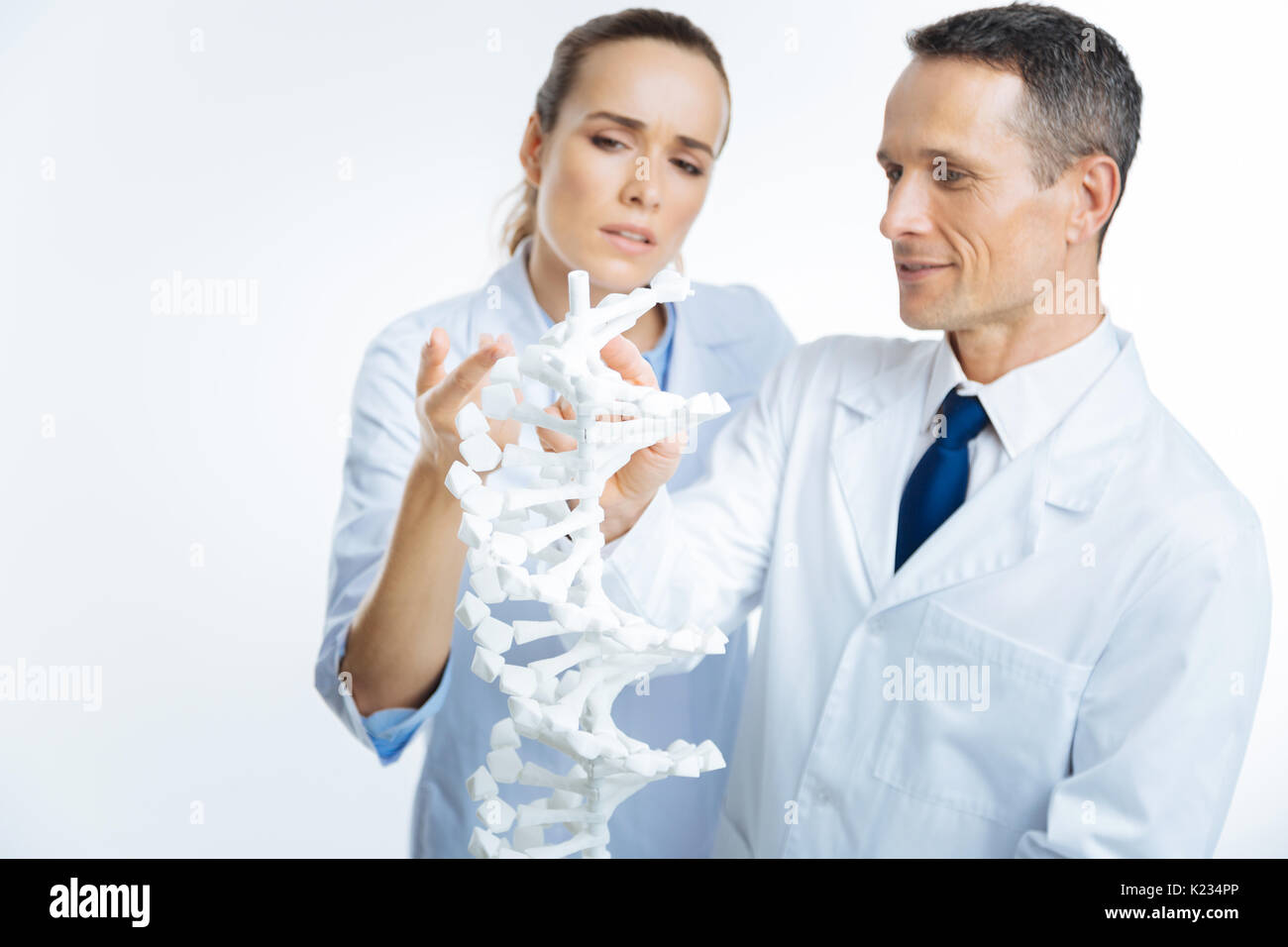 Professional doctor looking at a dna model Stock Photo - Alamy