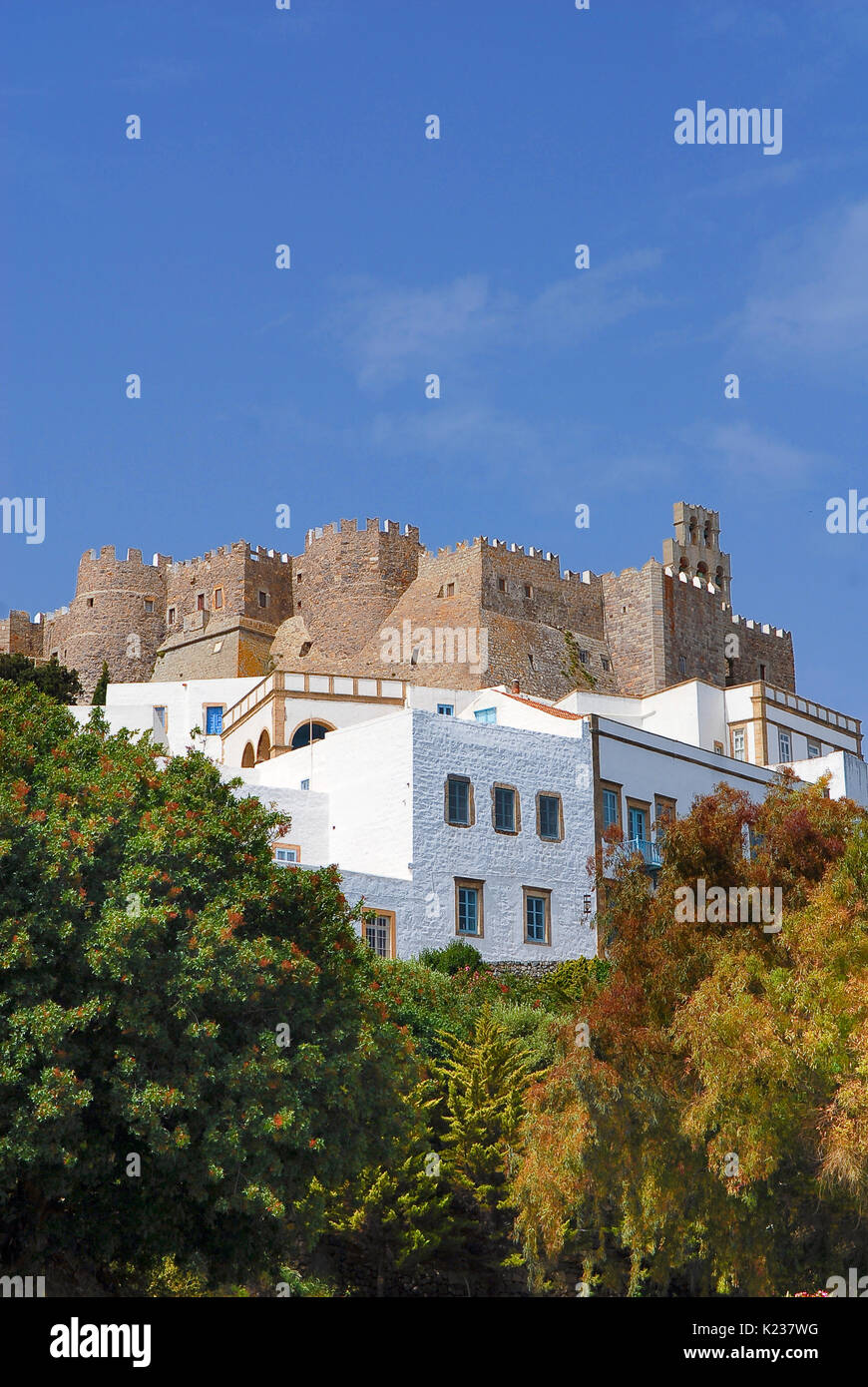 Patmos Monastery of Saint John the Theologian and Chora village Stock ...