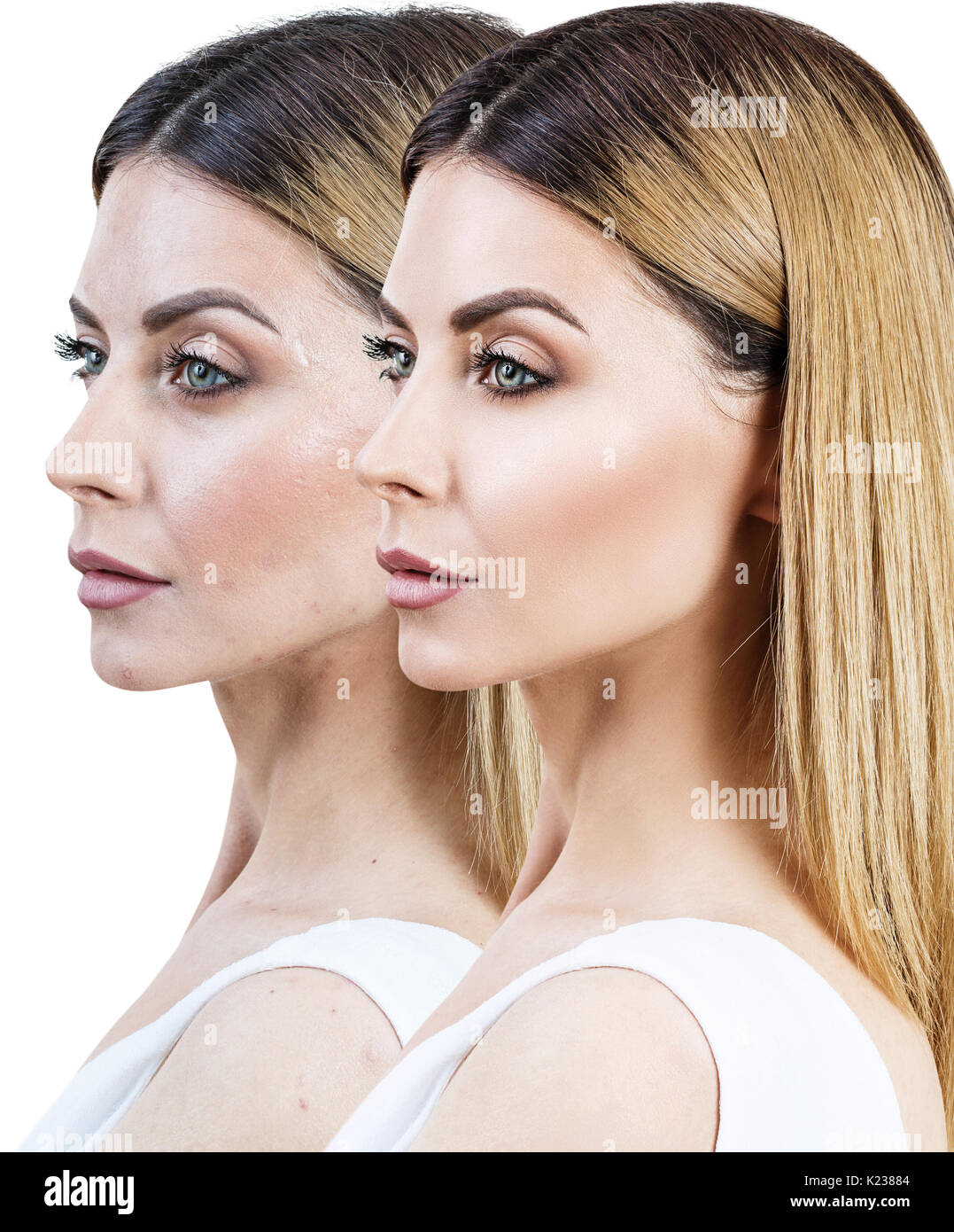 Adult woman before and after retouch Stock Photo - Alamy