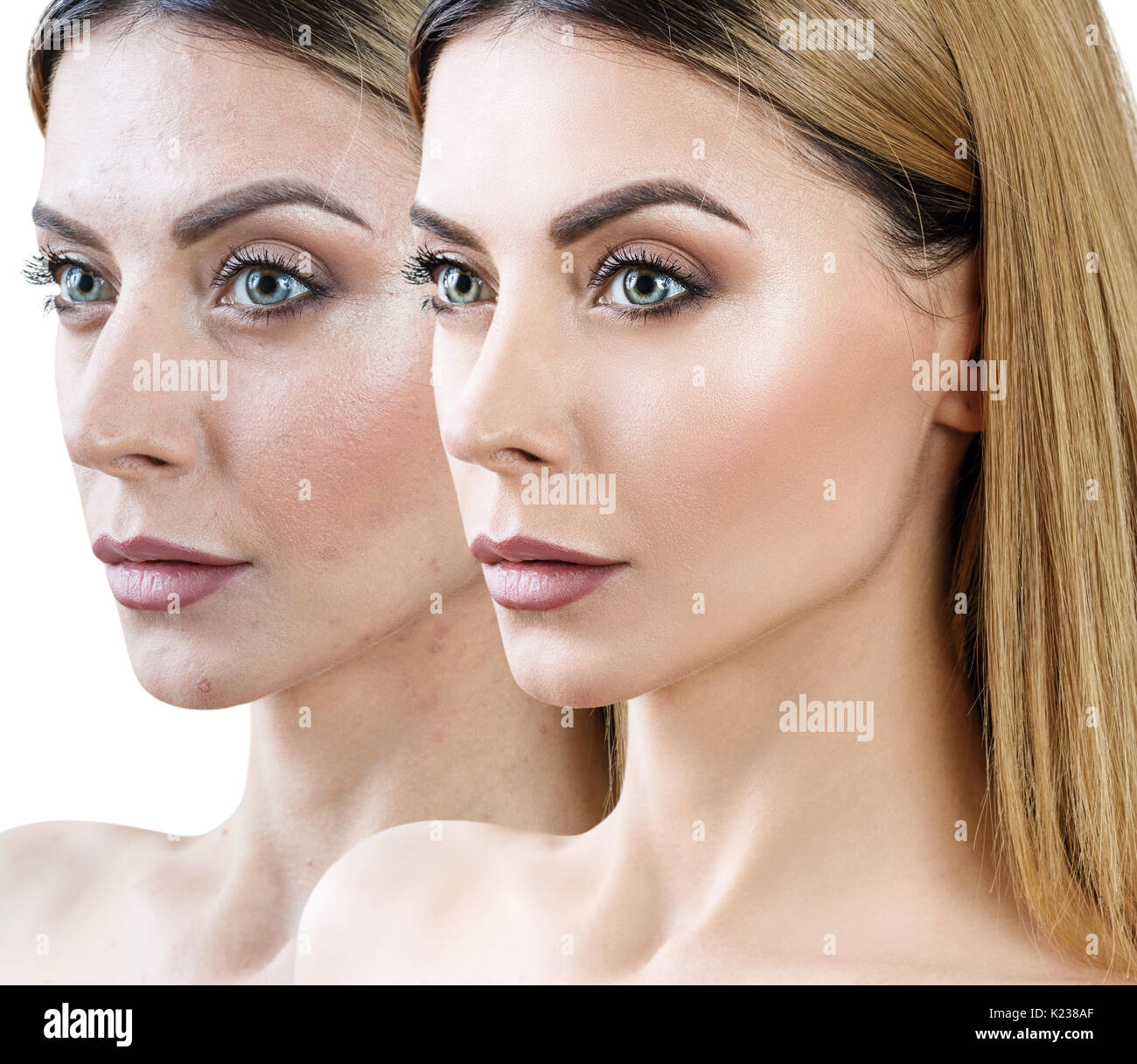 Adult woman before and after retouch Stock Photo - Alamy