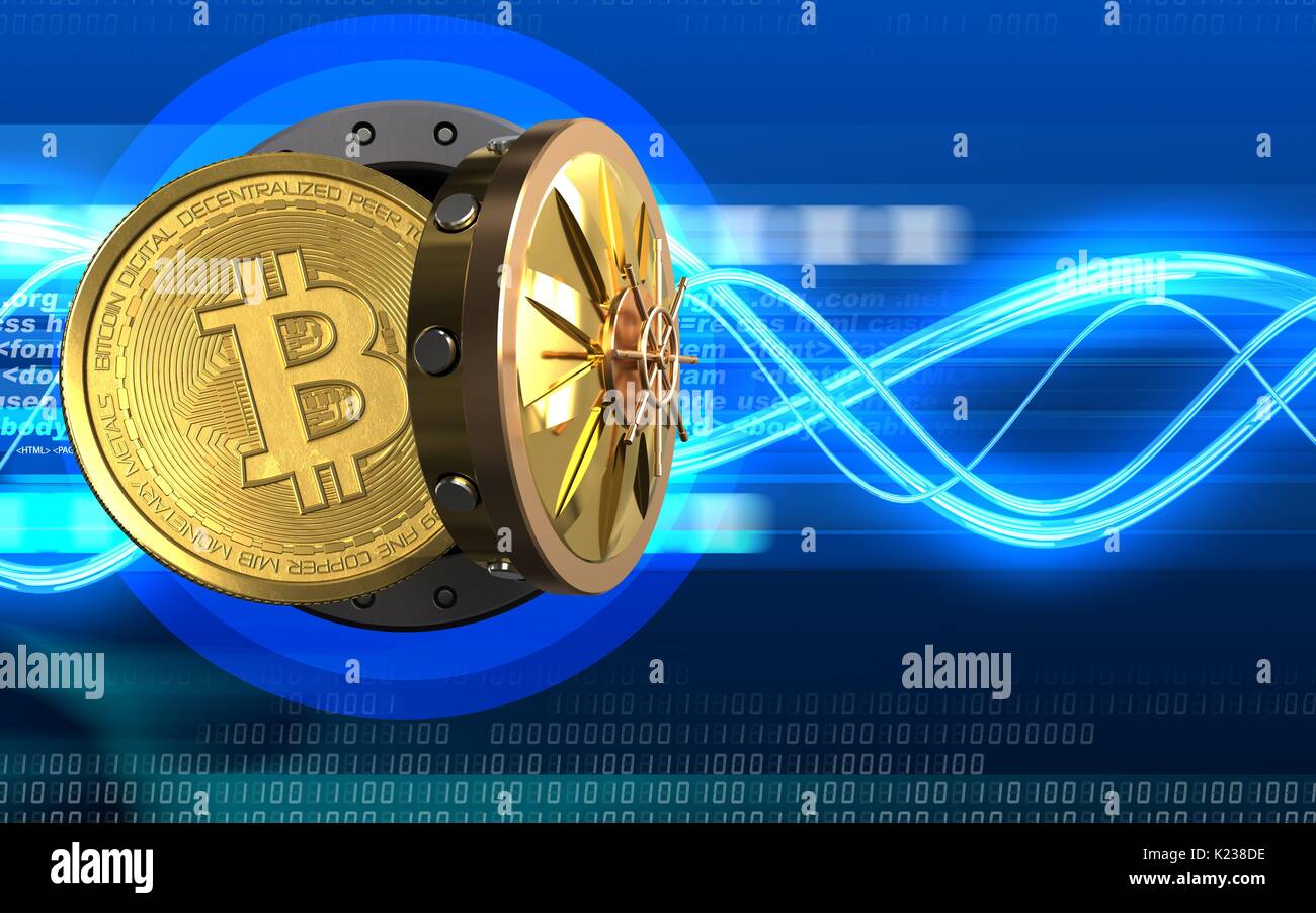 3d illustration of bitcoin storage over digital waves background Stock ...