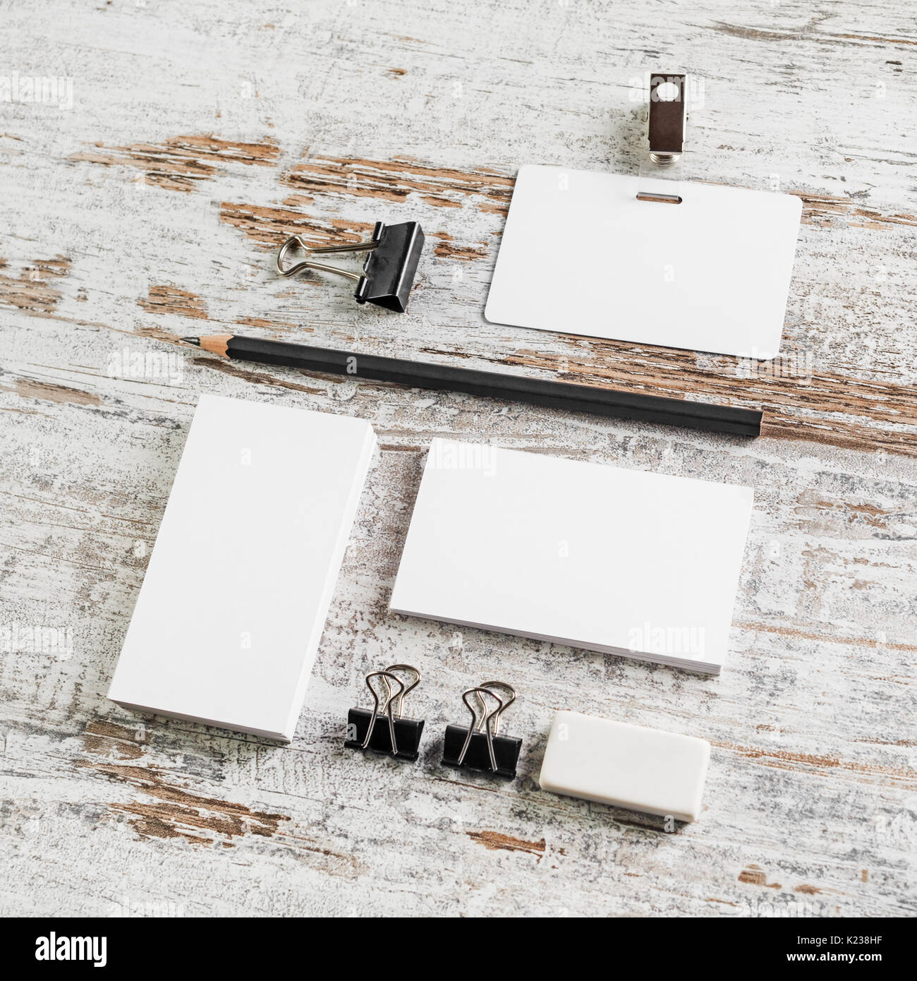 Photo of blank branding template on wood table background. Business ...