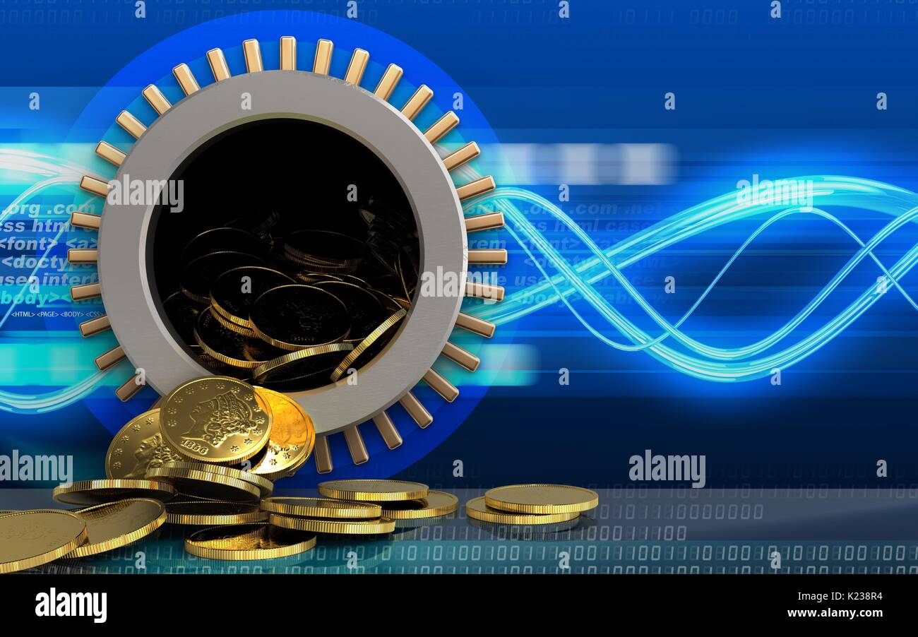3d illustration of coins storage over digital waves background Stock ...