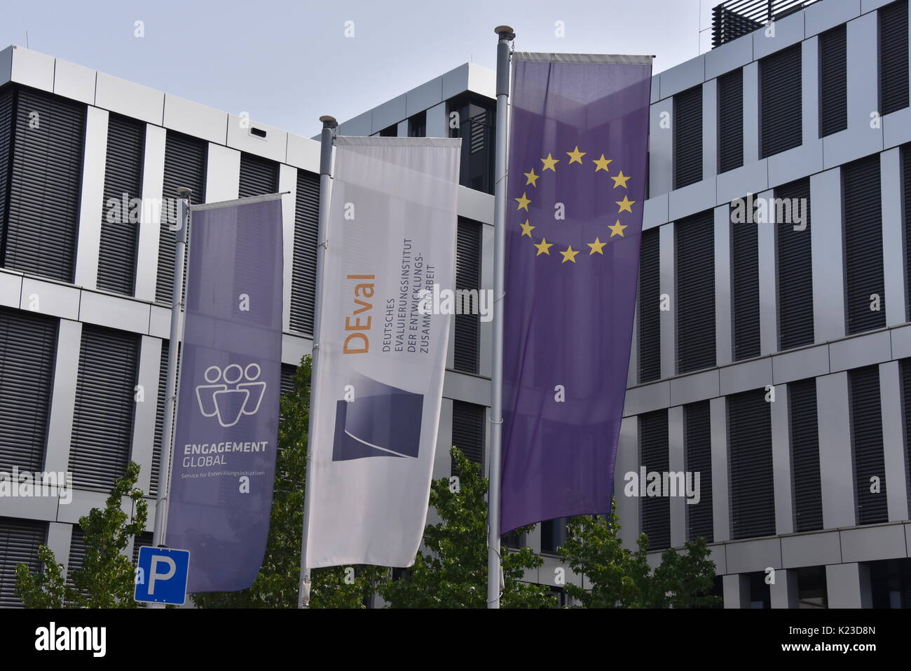 Flags of the German Institute vor Development Evaluation (DEval) are ...
