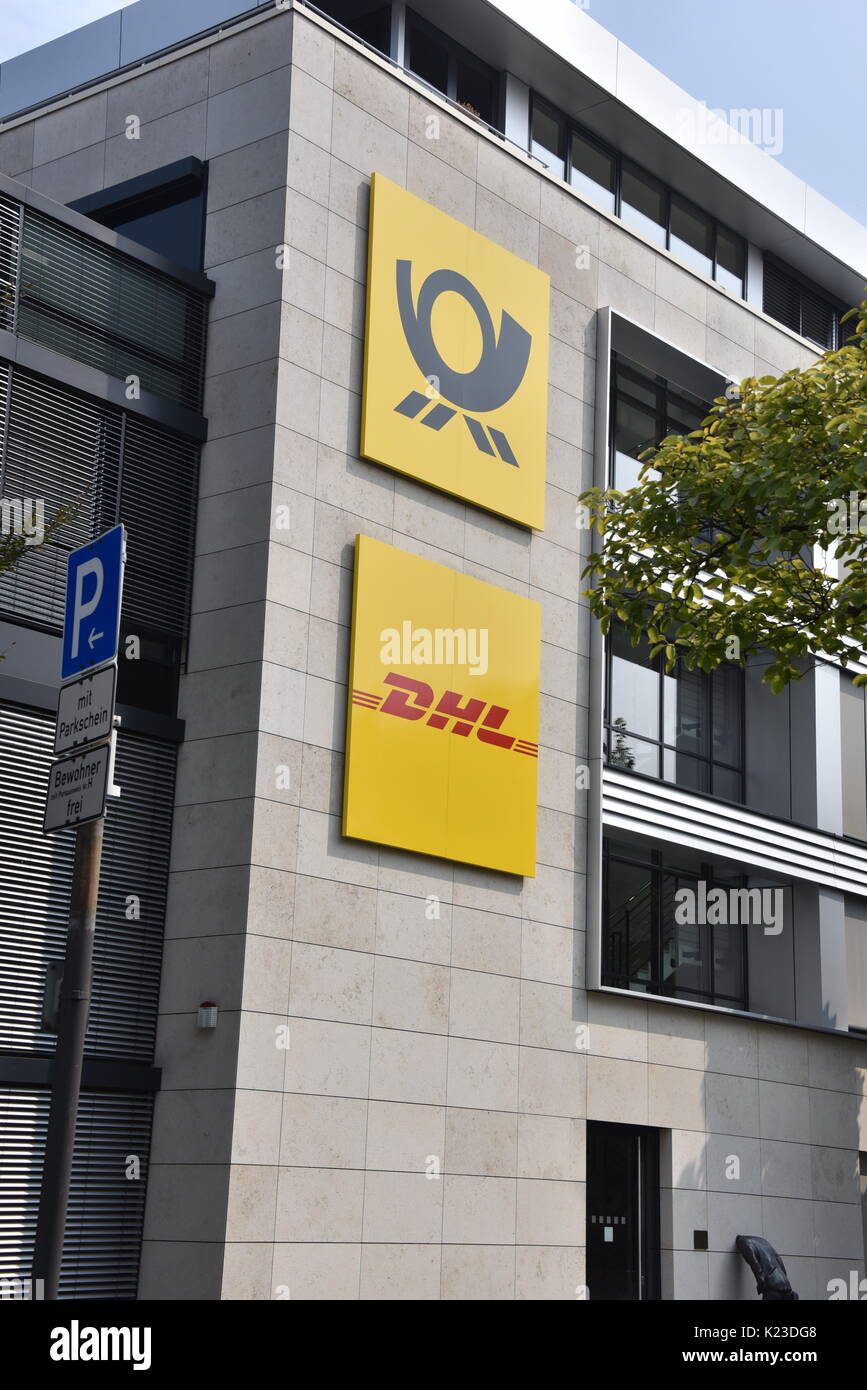 Bonn, Germany. 27th Aug, 2017. View of the Deutsche Post DHL logo at a ...