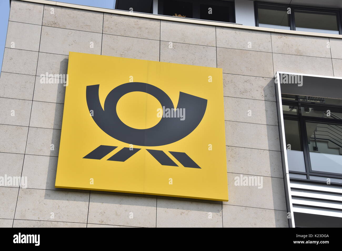 Bonn, Germany. 27th Aug, 2017. View of the Deutsche Post DHL logo at a ...