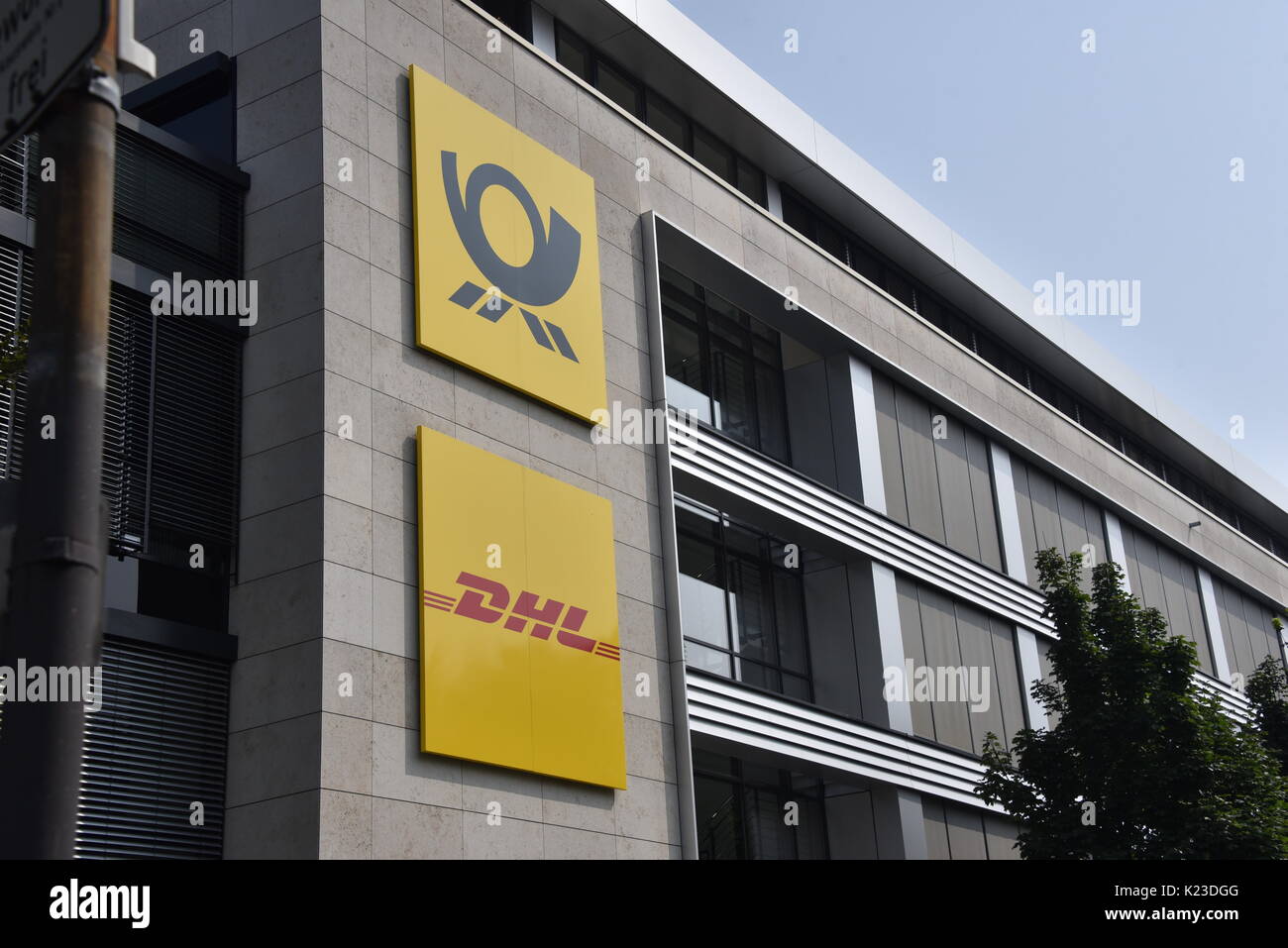 Bonn, Germany. 27th Aug, 2017. View of the Deutsche Post DHL logo at a ...