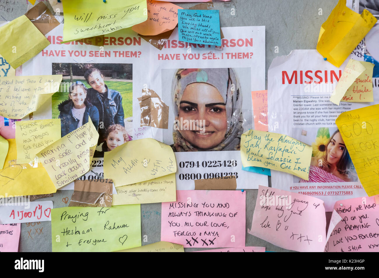 London, UK. 28th Aug, 2017. Grenfell Tower missing persons, memorials ...