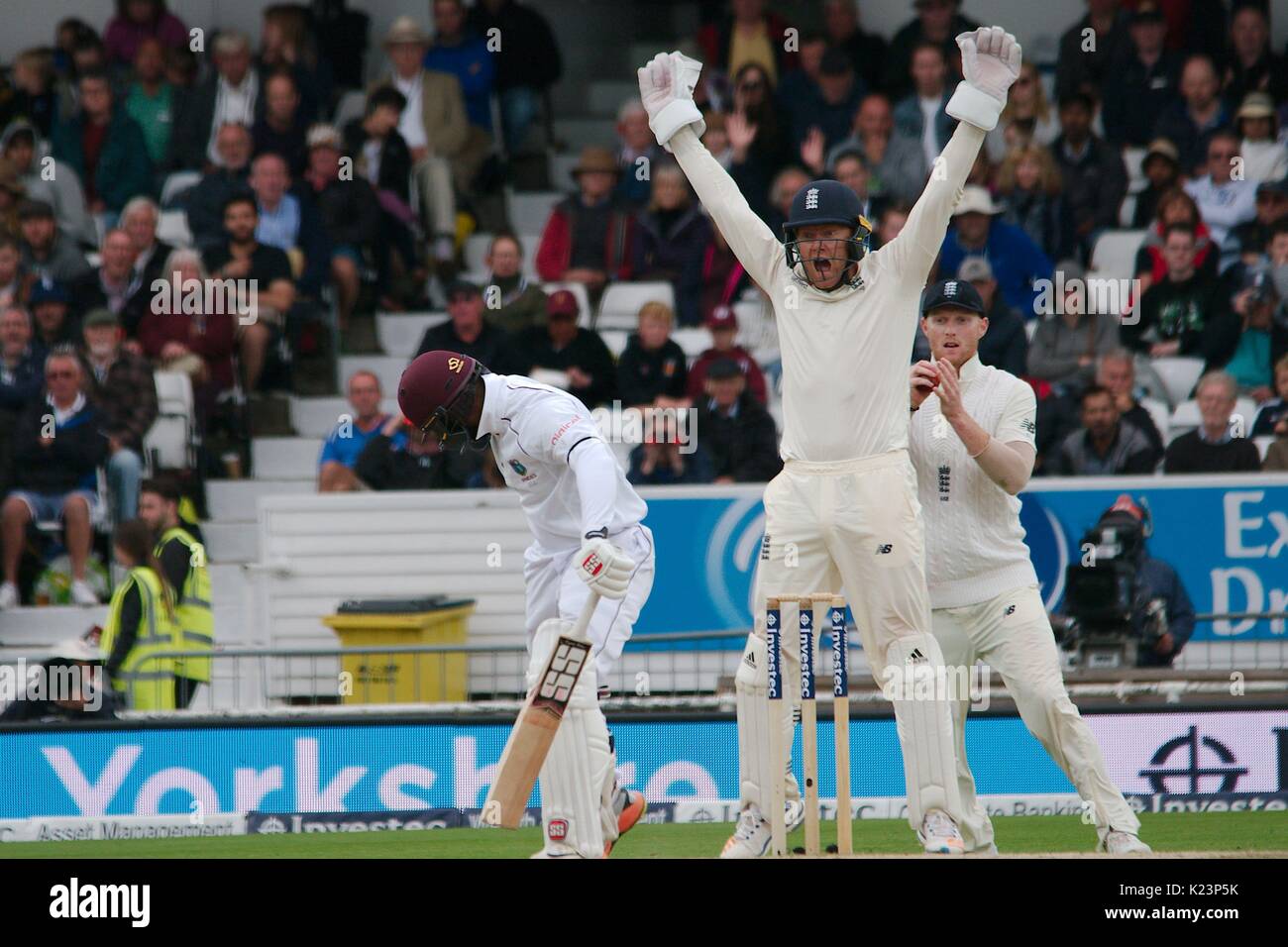 Leeds, UK. 29th Aug, 2017. England wicket keeper Jonny Bairstow appeals ...