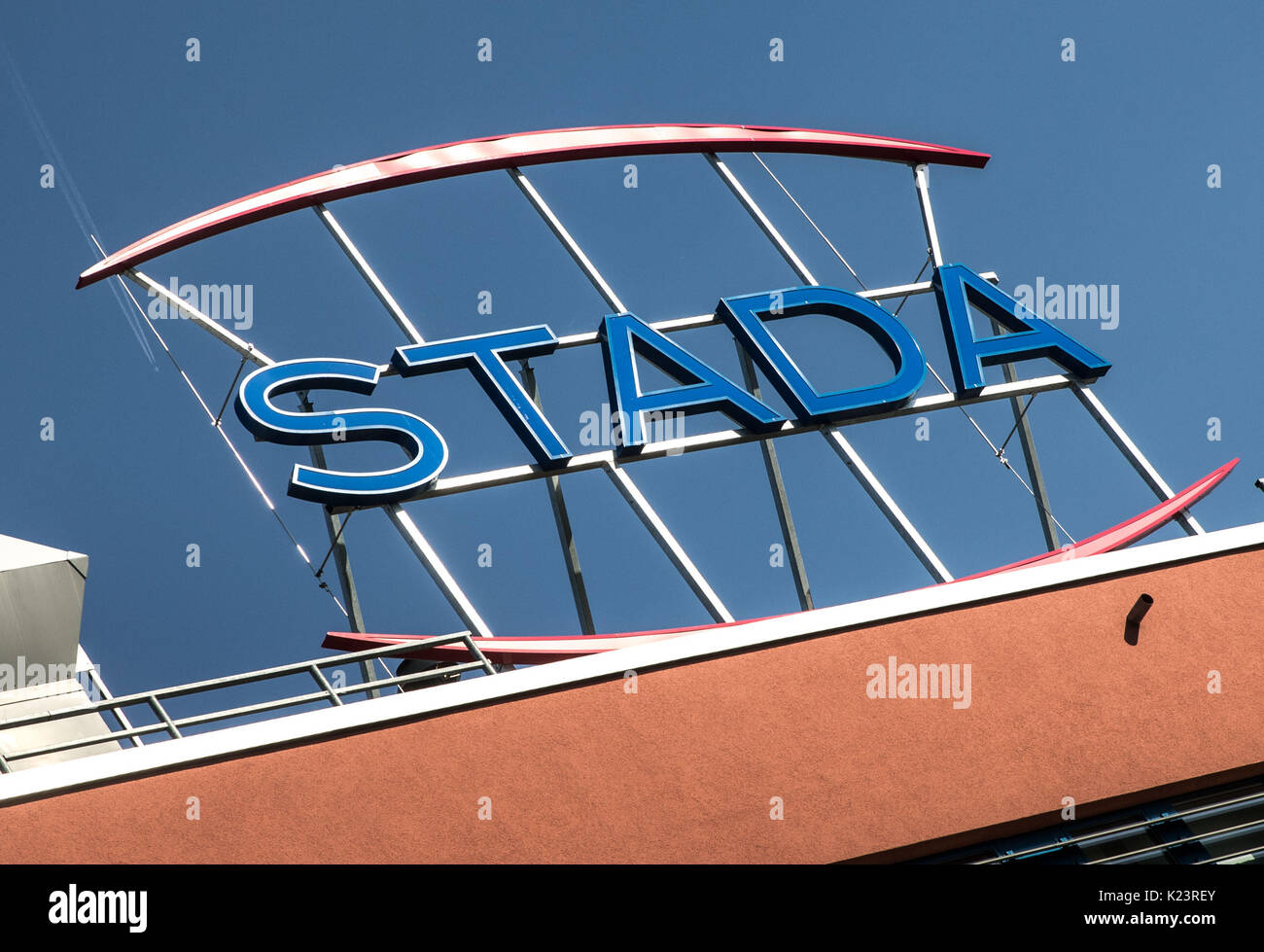 Bad Vilbel, Germany. 29th Aug, 2017. A plate with the Stada company ...