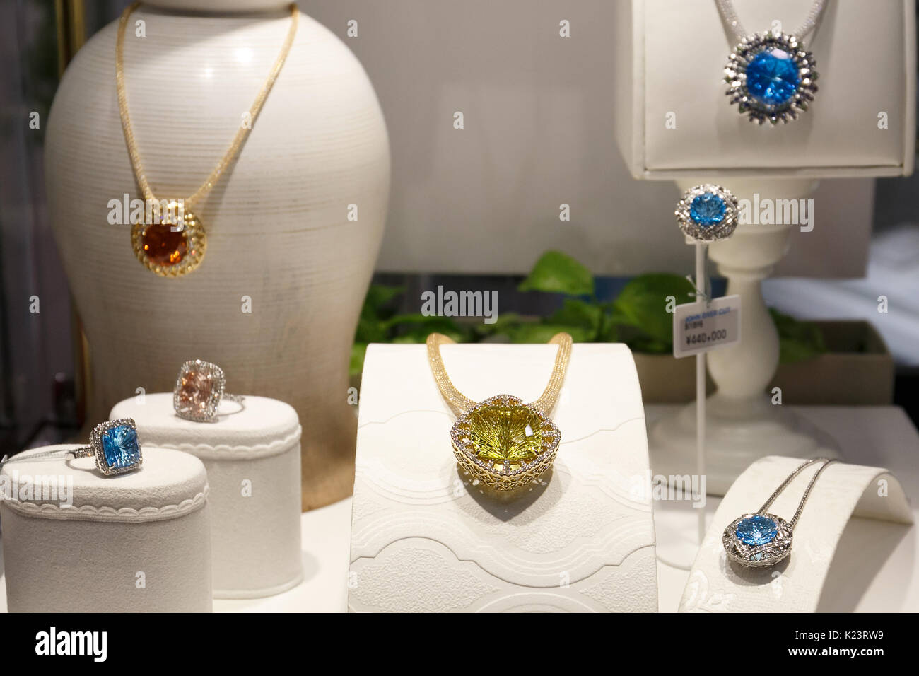 Jewellery products on display during the Japan Jewellery Fair 2017 in ...