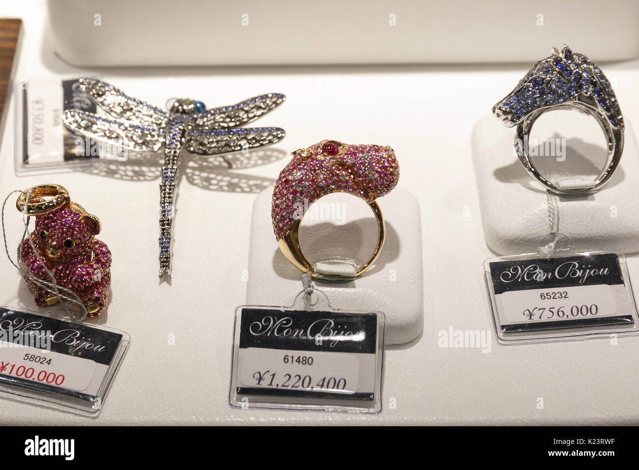 Jewellery products on display during the Japan Jewellery Fair 2017 in ...
