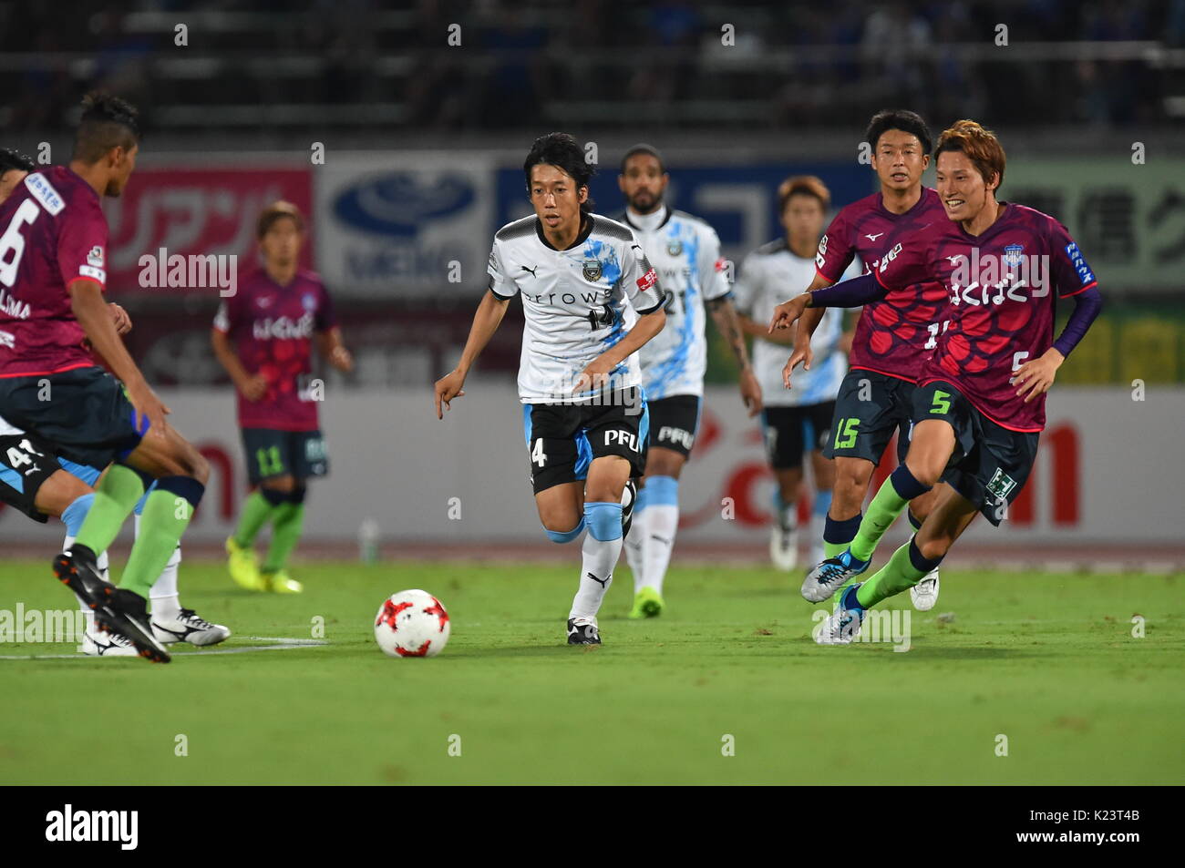 Yamanashi, Japan. 27th Aug, 2017. (C-R) Kengo Nakamura (Frontale ...