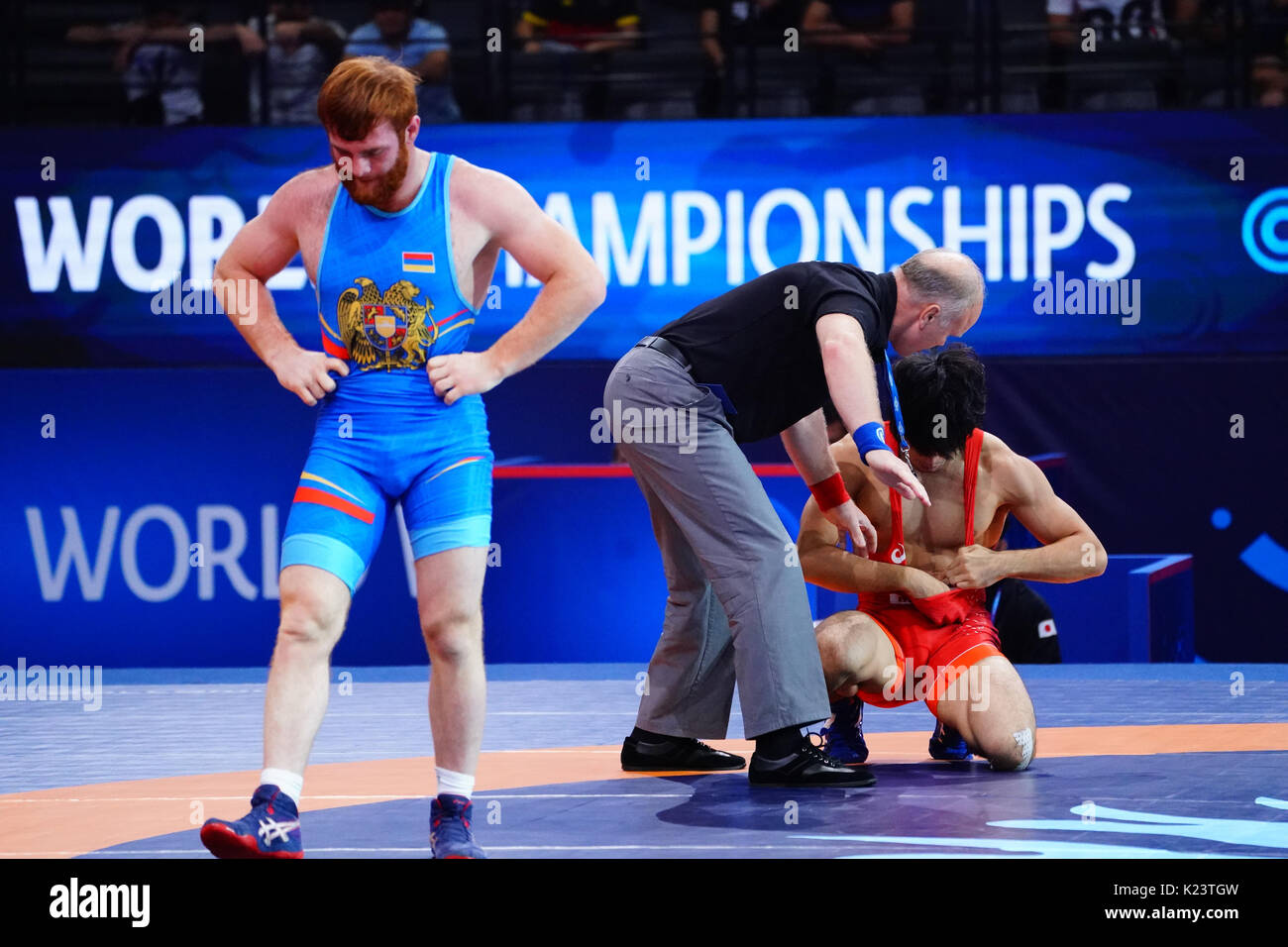 Paris, France. 26th Aug, 2017. Grigor Grigoryan (ARM), Sosuke Takatani (JPN) Wrestling : UWW ...