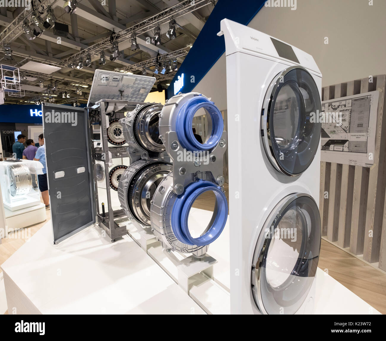 Berlin, Germany. 30th Aug, 2017. Exhibitors preparing stands prior to ...