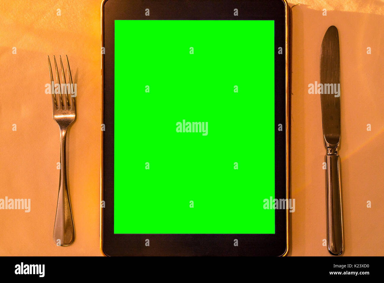 Tablet using as menu in restaurant Stock Photo - Alamy