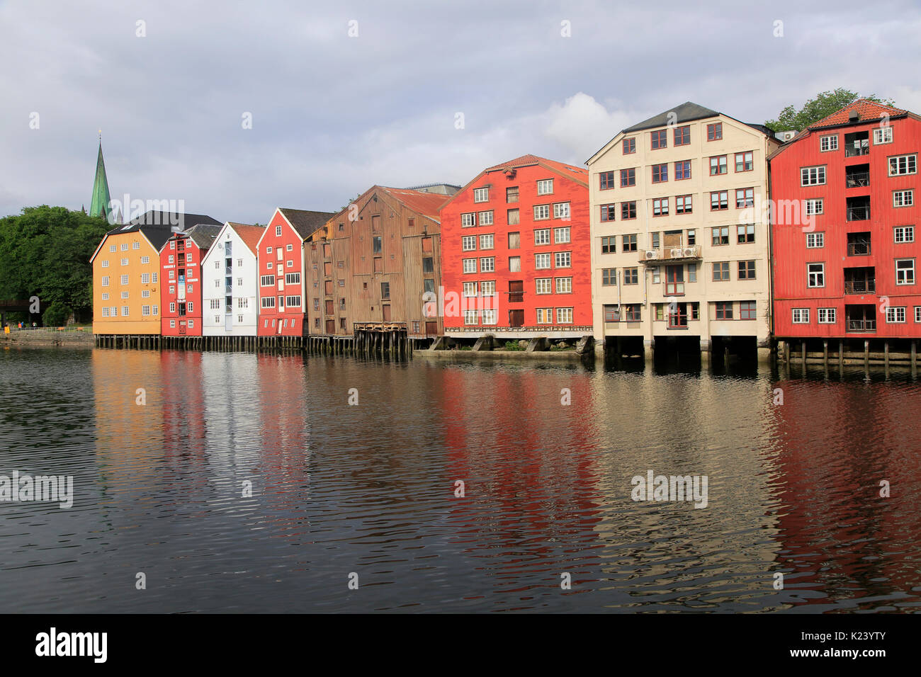 Historic waterside warehouse buildings on River Nidelva, Bryggene ...