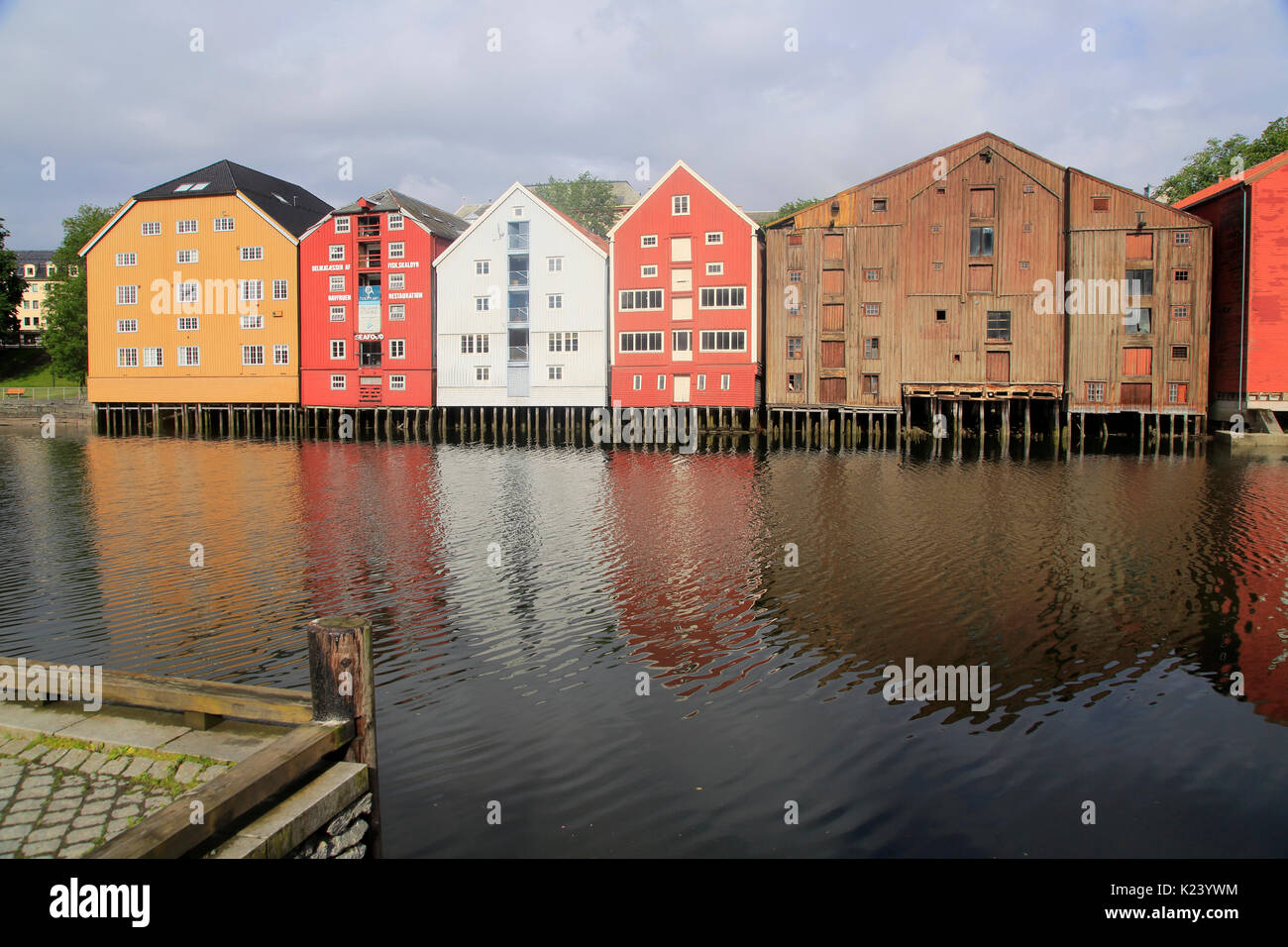 Historic waterside warehouse buildings on River Nidelva, Bryggene ...