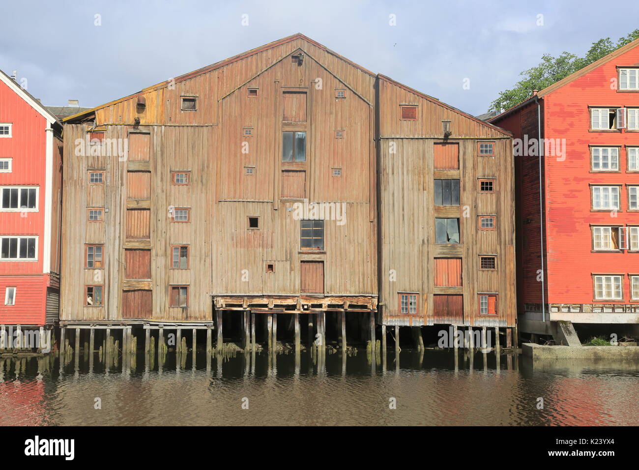 Historic waterside warehouse buildings on River Nidelva, Bryggene ...