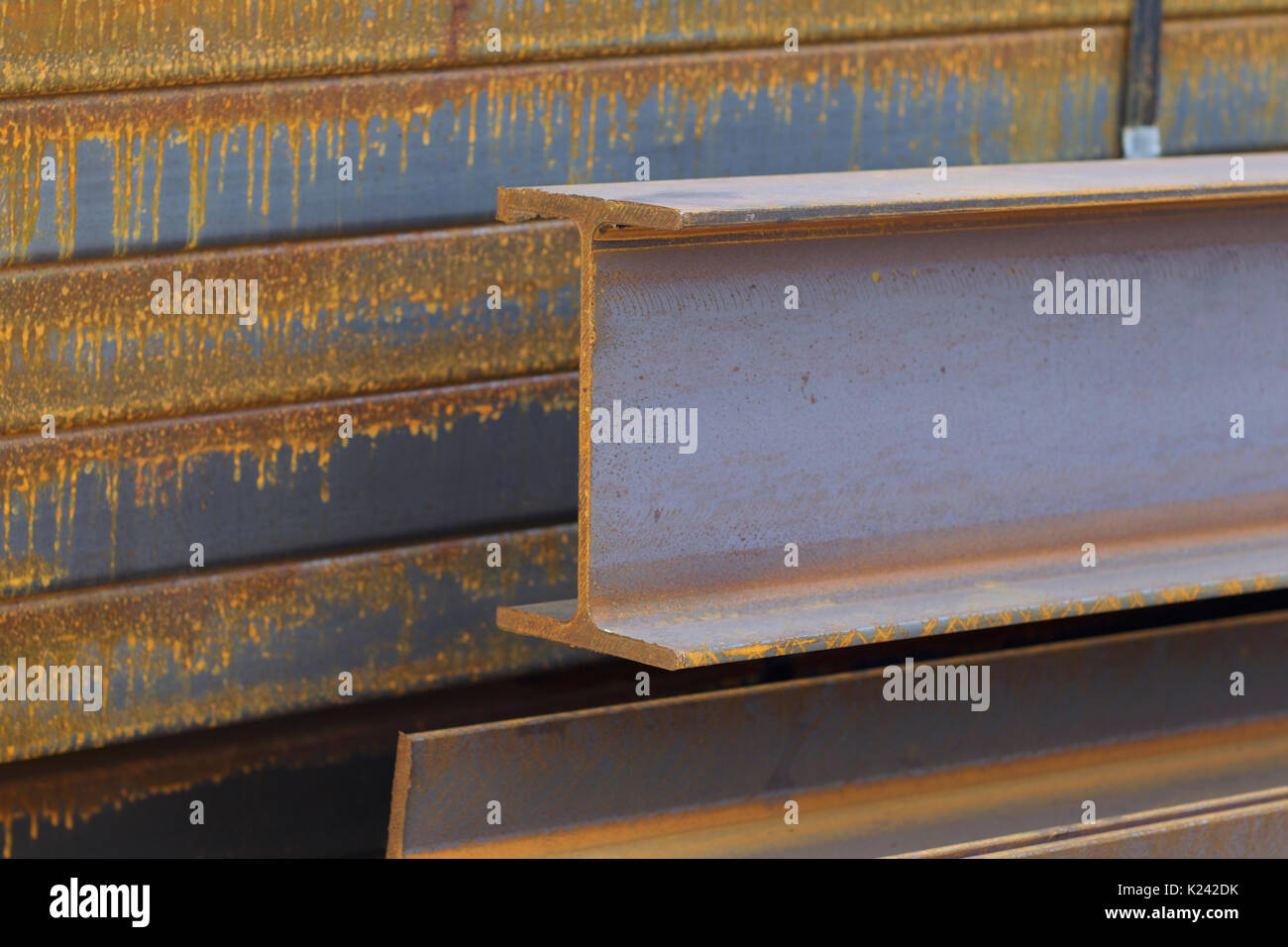 Metal profile beam in packs at the warehouse of metal products, Russia ...