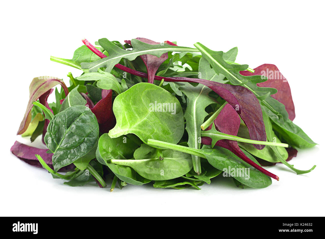 Salad leaf mix closeup on white background Stock Photo - Alamy