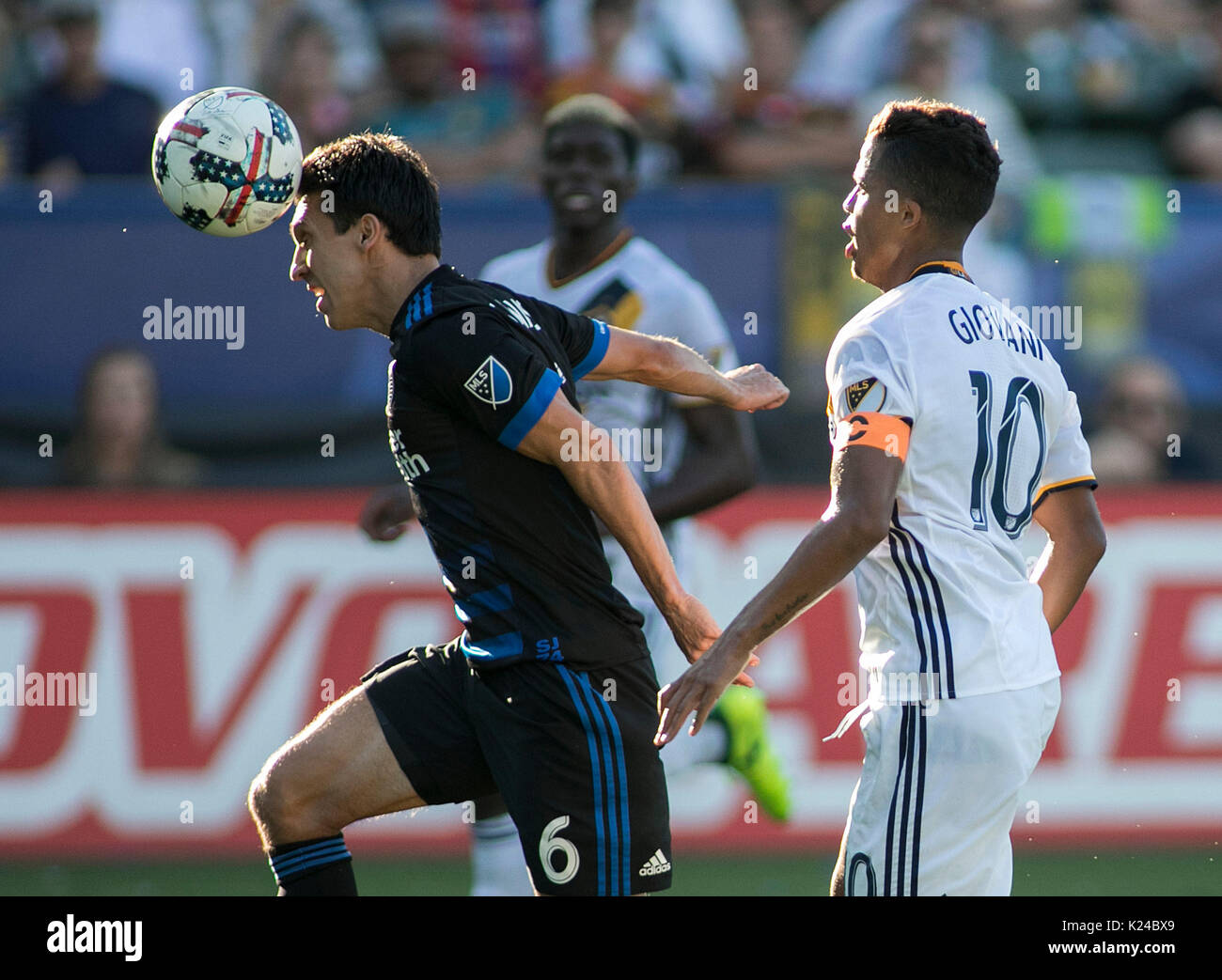 Carson, USA. 27th Aug, 2017. Shea Salinas (L) of the San Jose ...