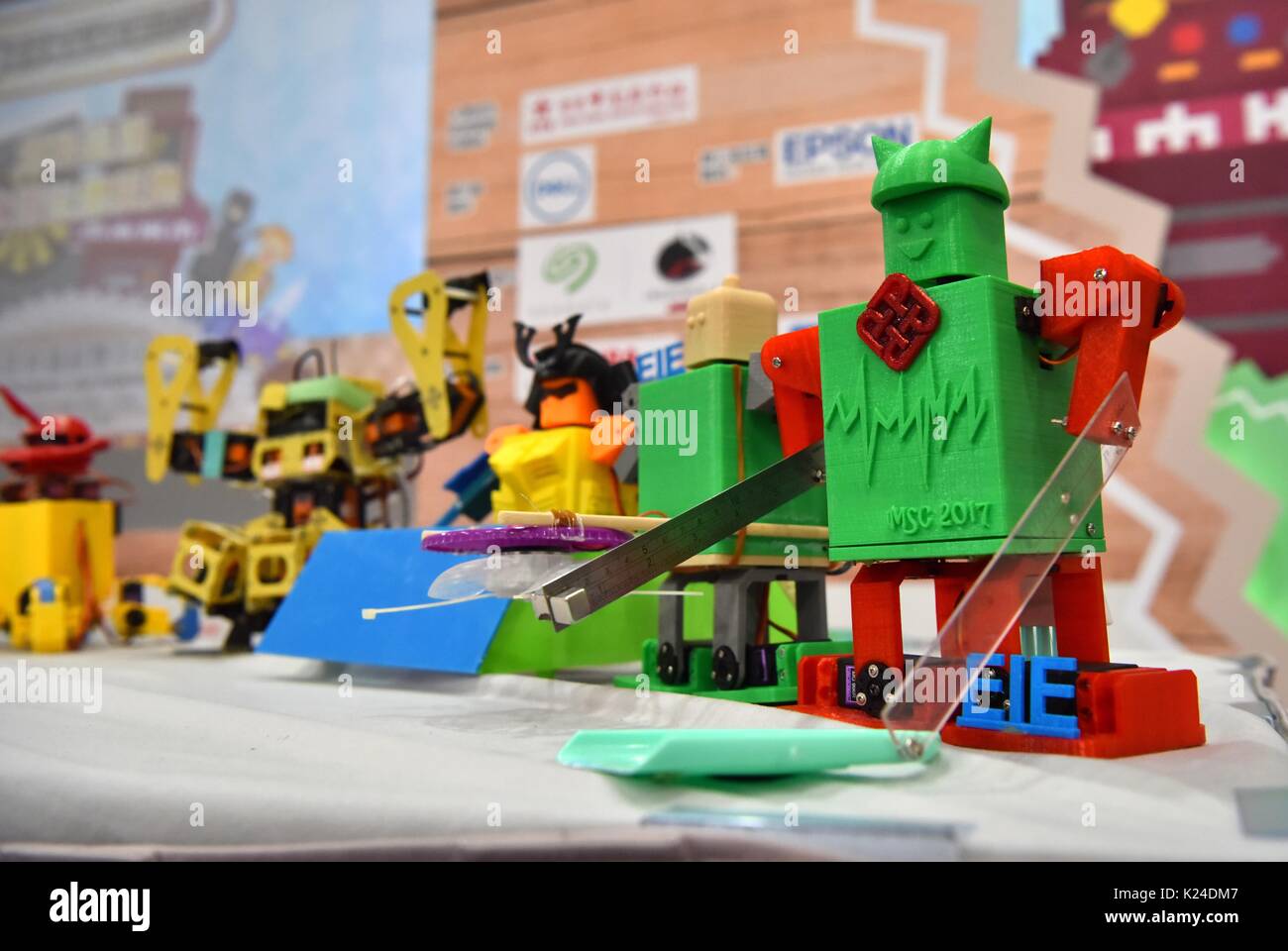 Hong Kong. 28th Aug, 2017. Robots are displayed in a youth robot ...
