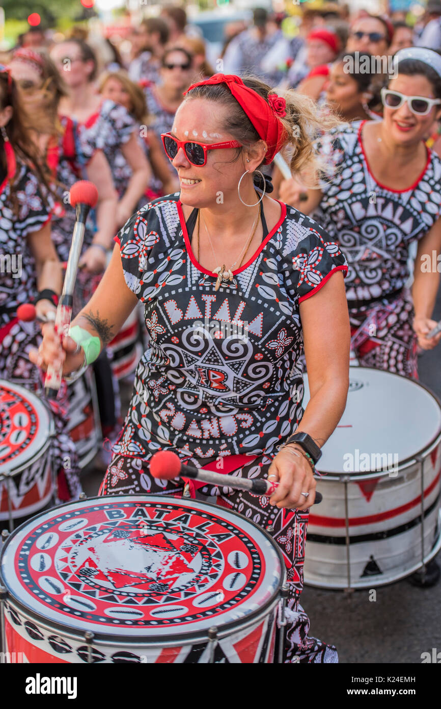 London, UK. 28th Aug, 2017. The Batala drum band from Brazil - The ...