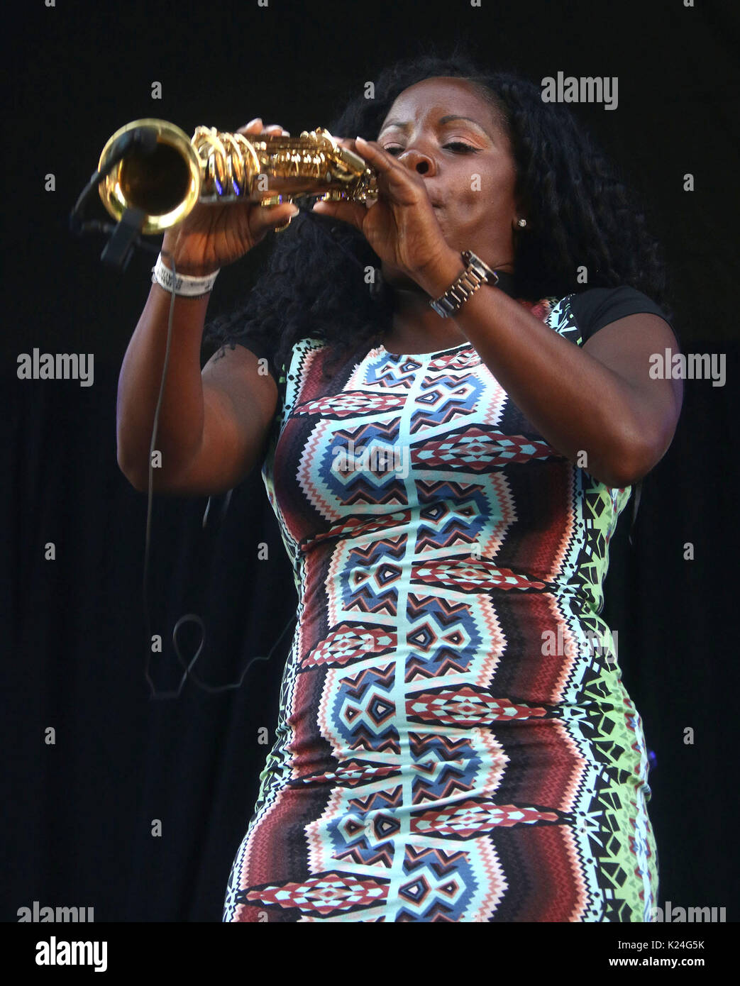 New York, New York, USA. 27th Aug, 2017. Jazz musician TIA FULLER ...