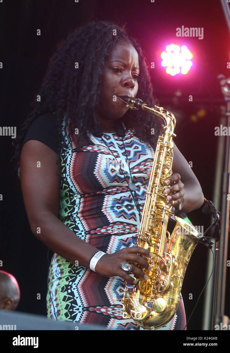 New York, New York, USA. 27th Aug, 2017. Jazz musician TIA FULLER ...