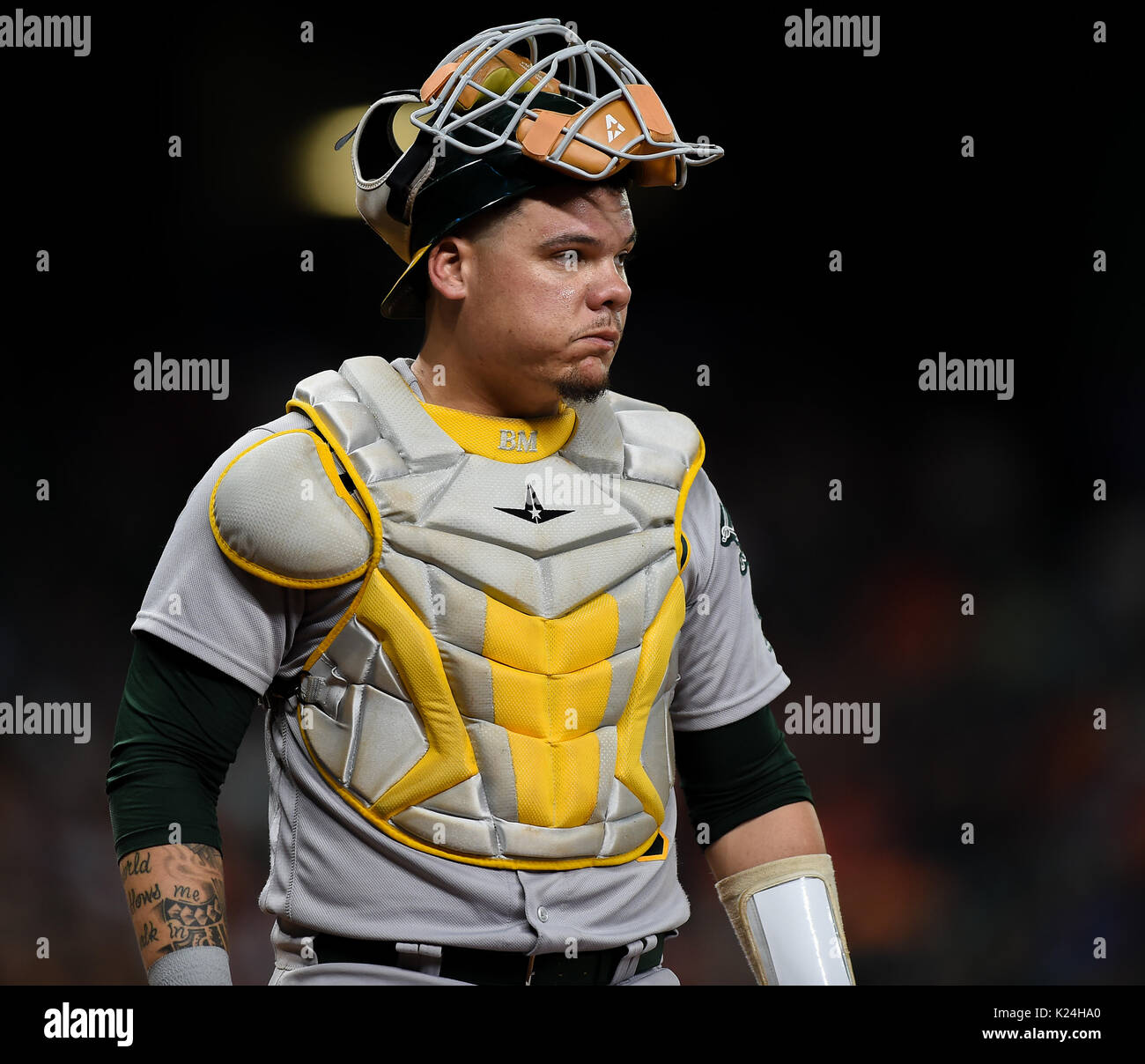 August 19, 2017: Oakland Athletics catcher Bruce Maxwell (13) in action ...
