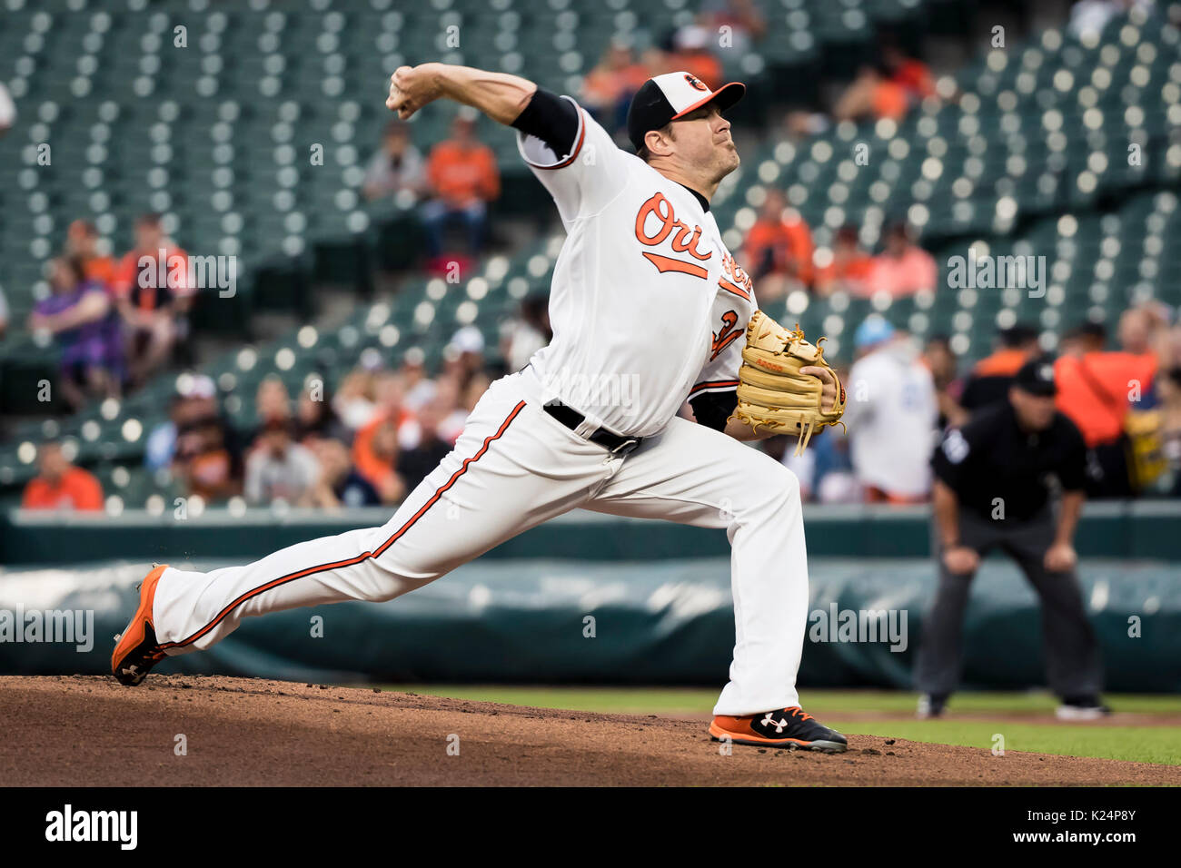 Baltimore, Maryland, USA. August 28, 2017: Baltimore Orioles starting ...