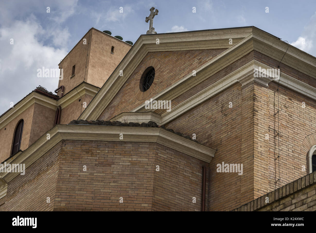 Beautiful Old Catholic church with walls from red bricks in Rome, Italy ...