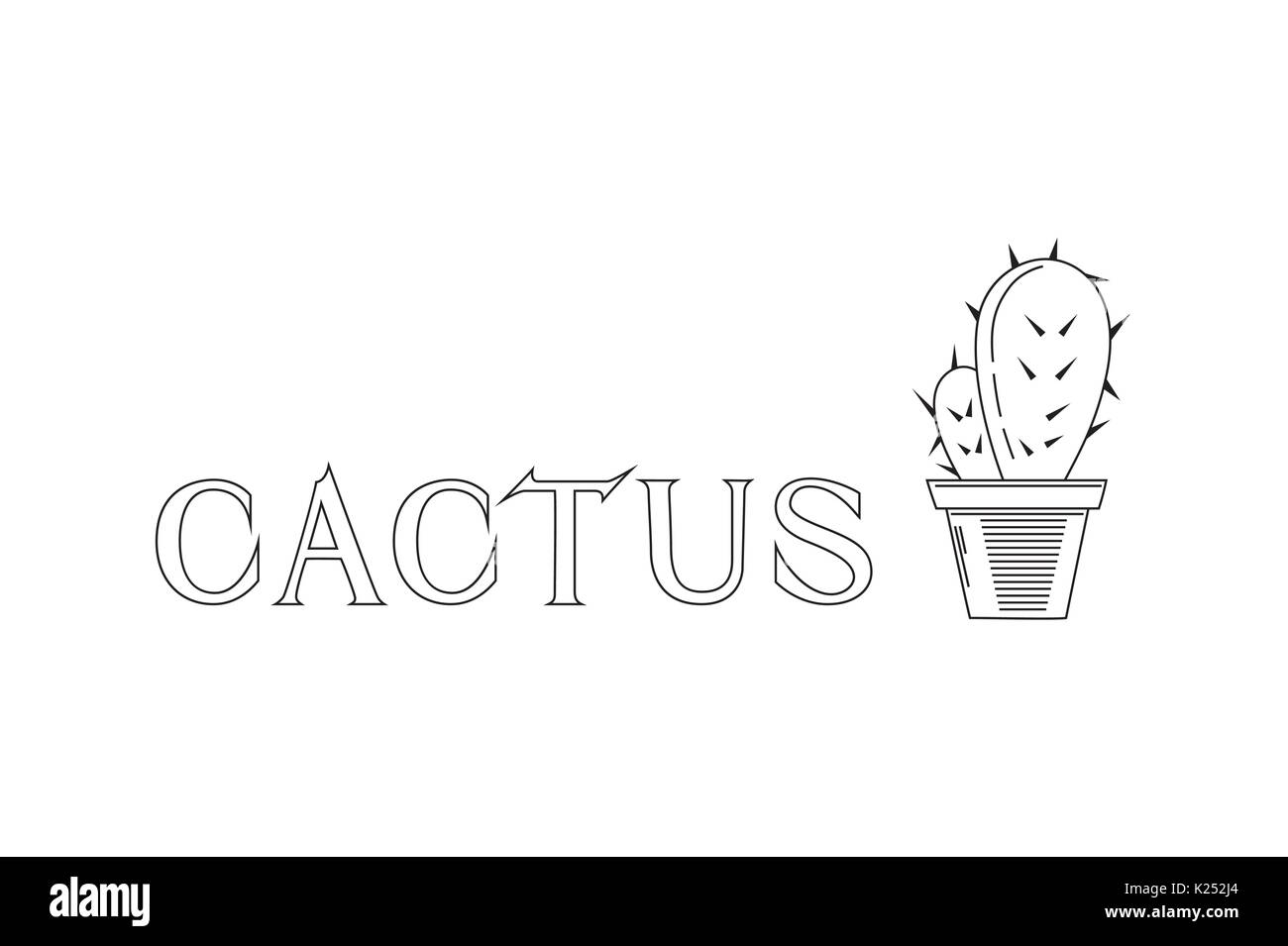Linear vector illustration of cactus with lettering Stock Vector Image ...