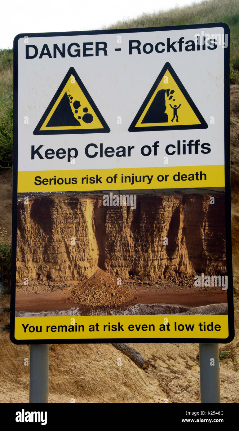 DORSET; WEST BAY; EAST CLIFF; ROCK FALL WARNING Stock Photo - Alamy
