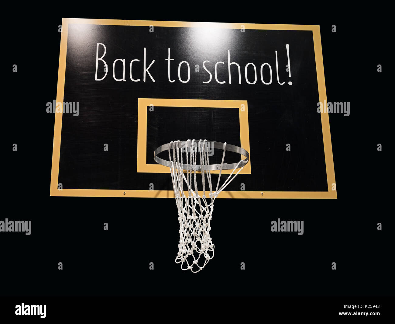 Basketball hoop on blackboard with text Back to school Stock Photo - Alamy