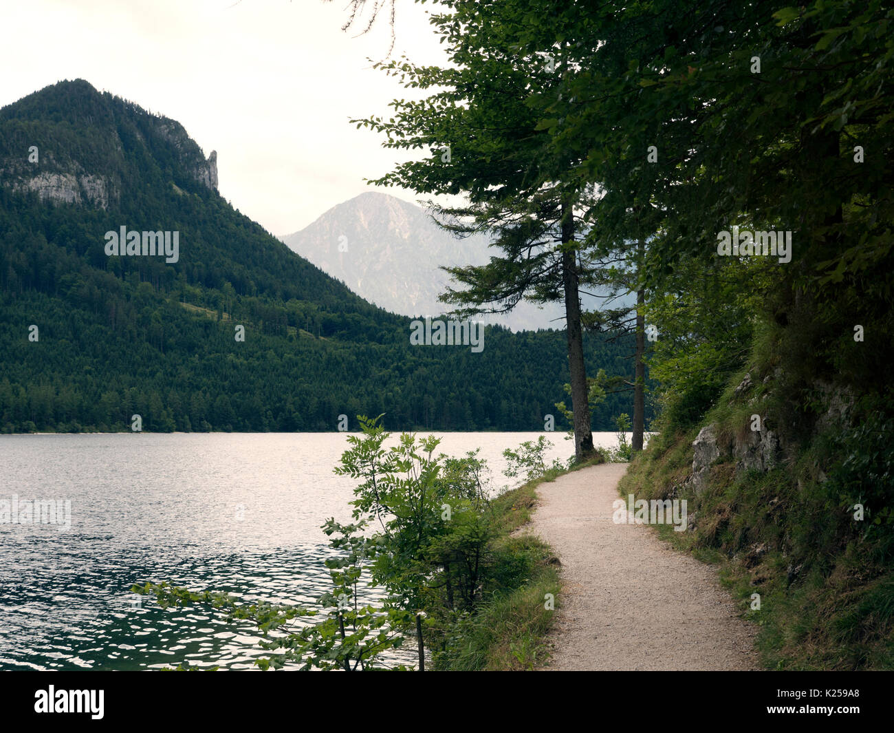 Hiking trail around mountain lake. Alpine massif, beautiful canyon in ...
