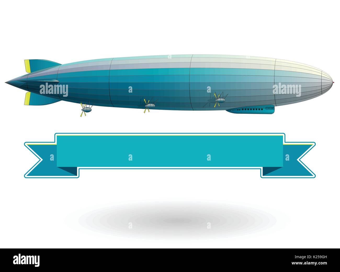 Legendary huge zeppelin airship filled with hydrogen. Blue stylized ...