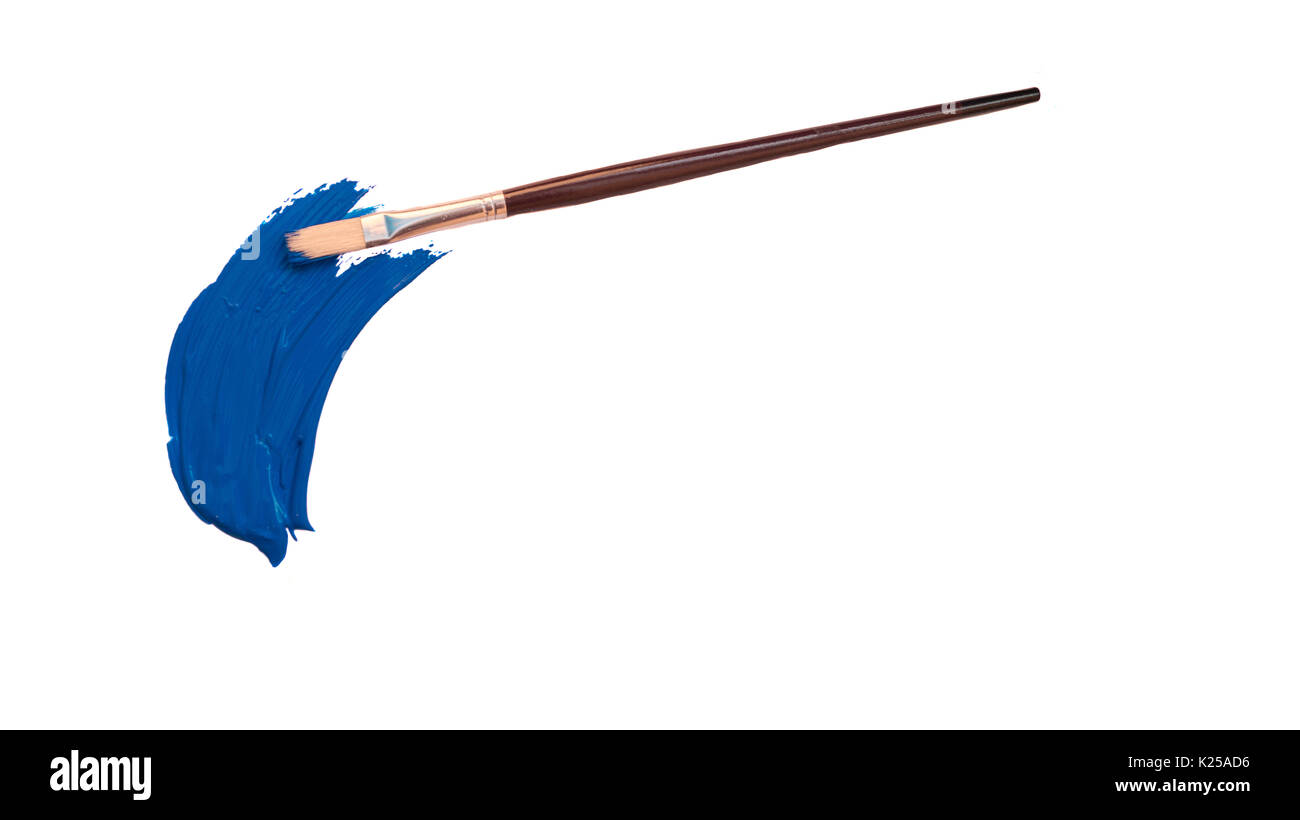 Paintbrush with blue paint on a isolated white background Stock Photo ...