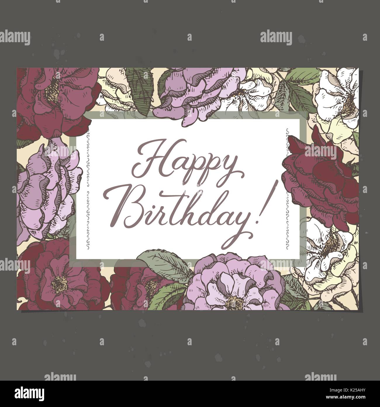 Landscape A4 format romantic birthday card template with calligraphy ...