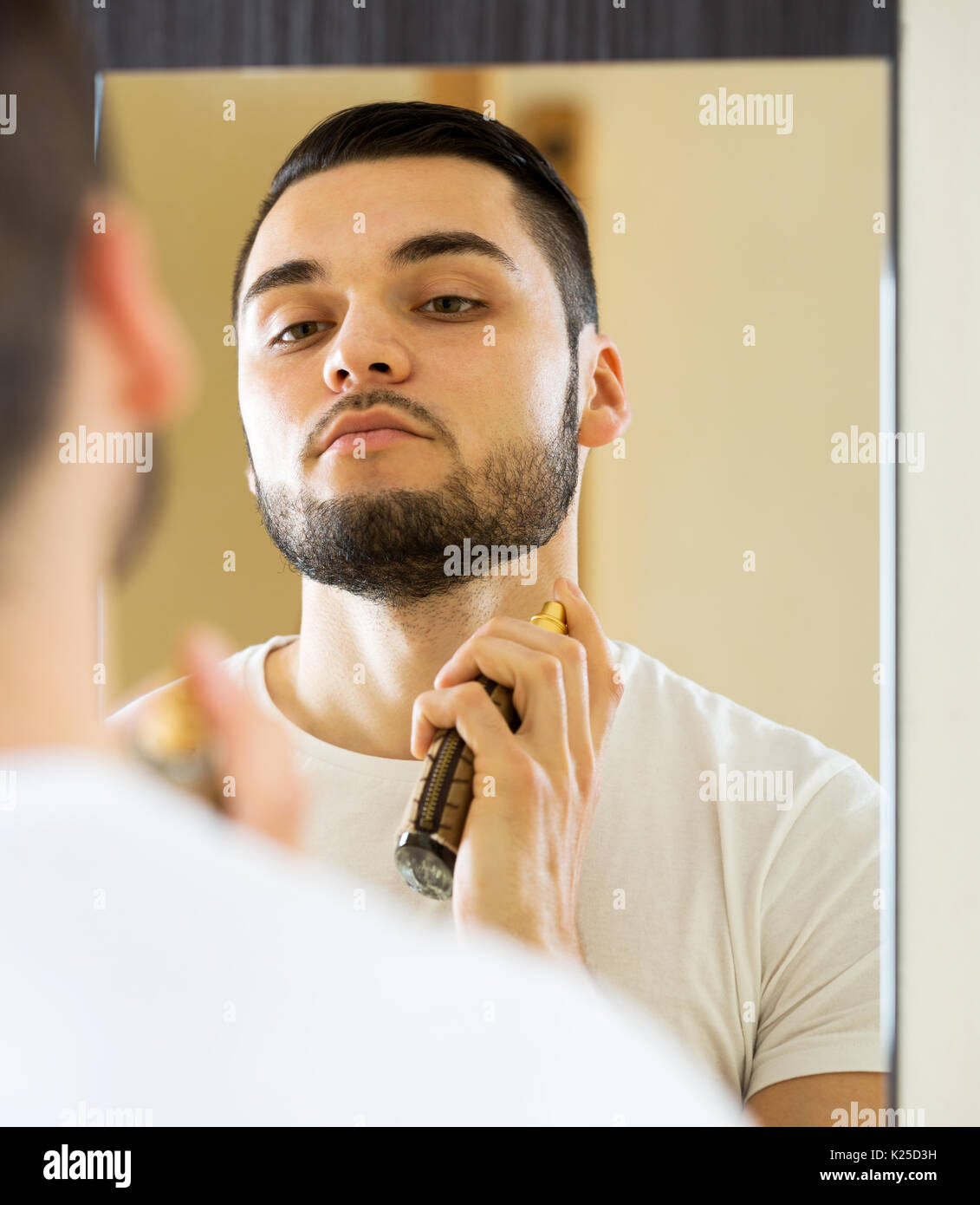portrait handsome adult man applying perfume for keeping fresh Stock ...
