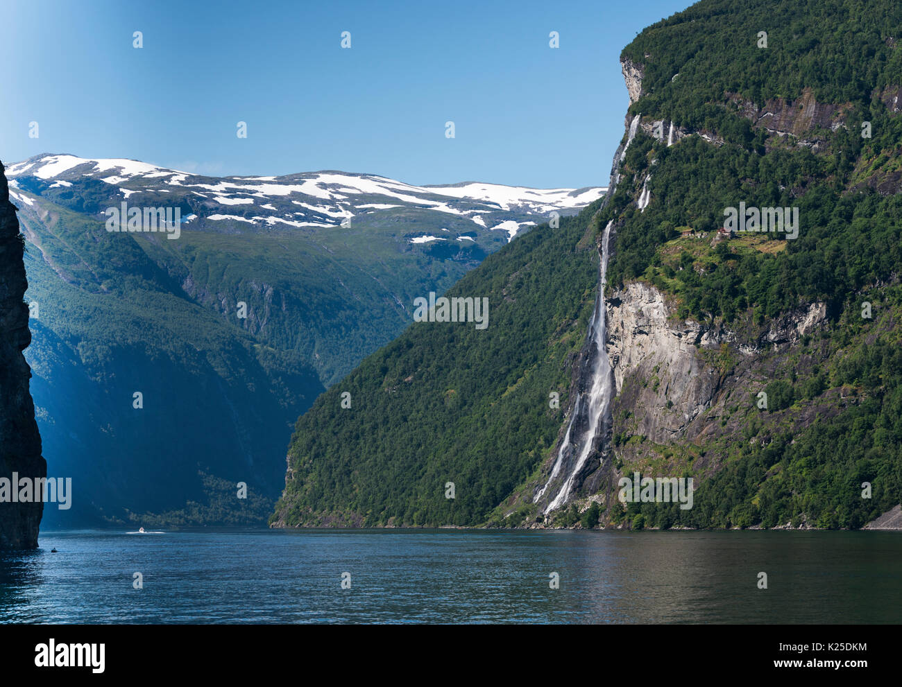landmark the famous geiranger fjord waterfalls in norway Stock Photo ...