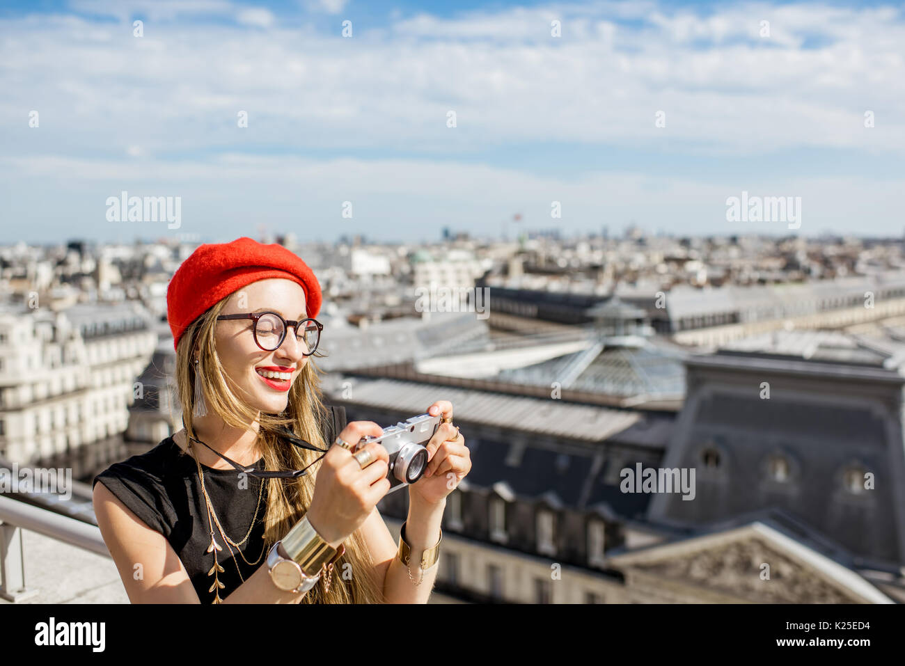 Woman on the terrace in Paris Stock Photo - Alamy