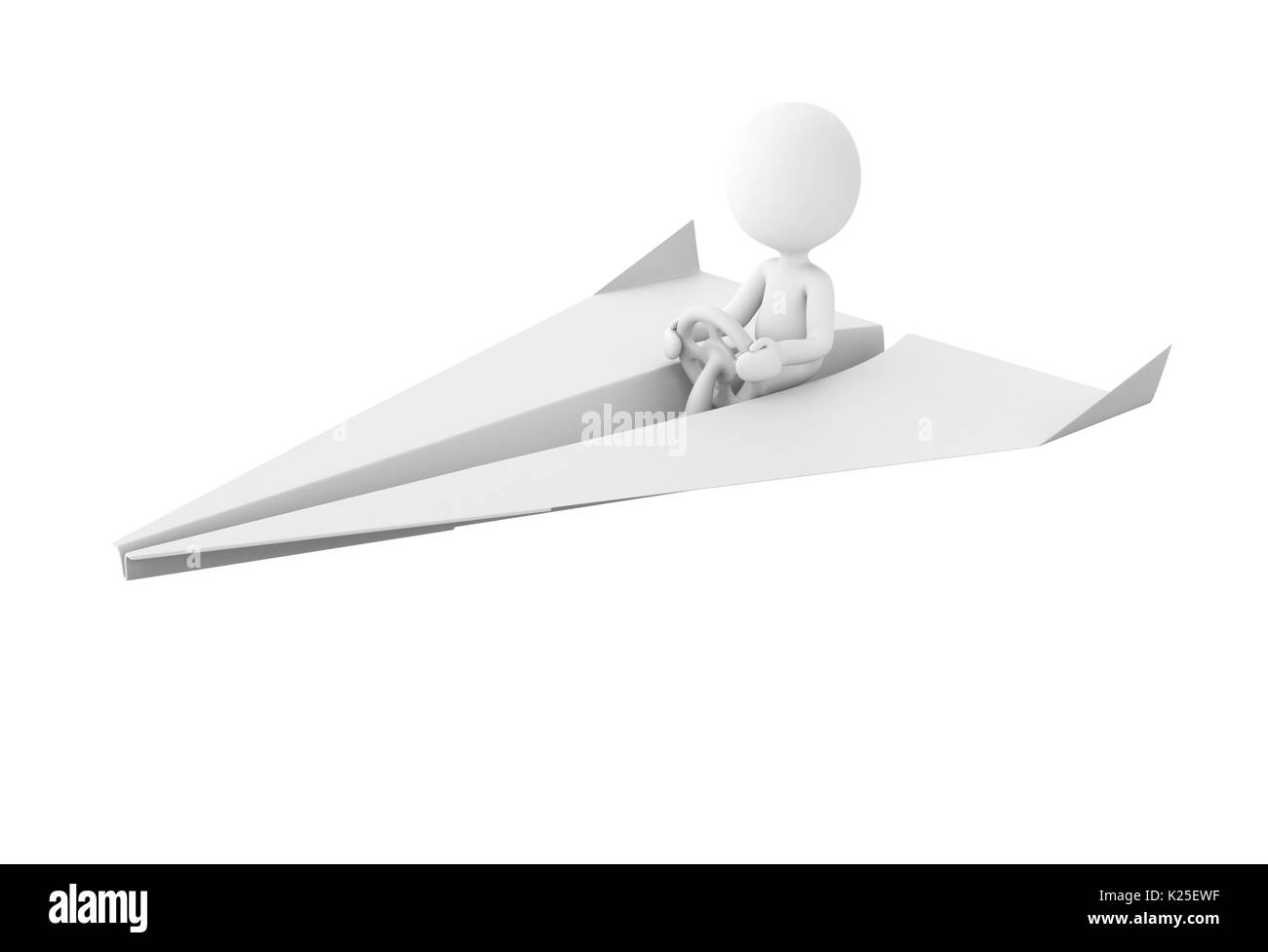3d illustration. White people riding a paper plane. Isolated white ...