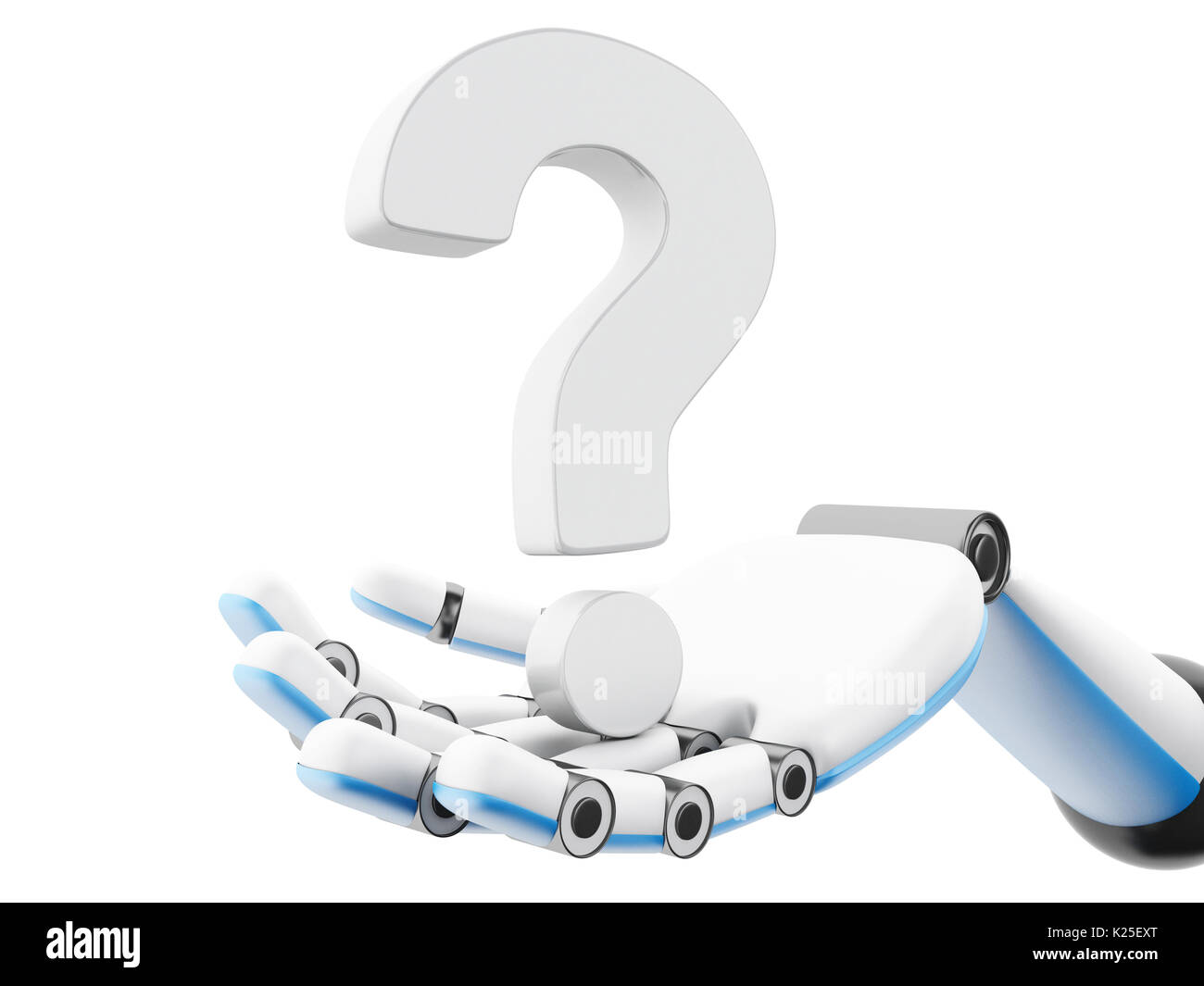 3d illustration. Robotic hand showing question mark. Isolated white ...
