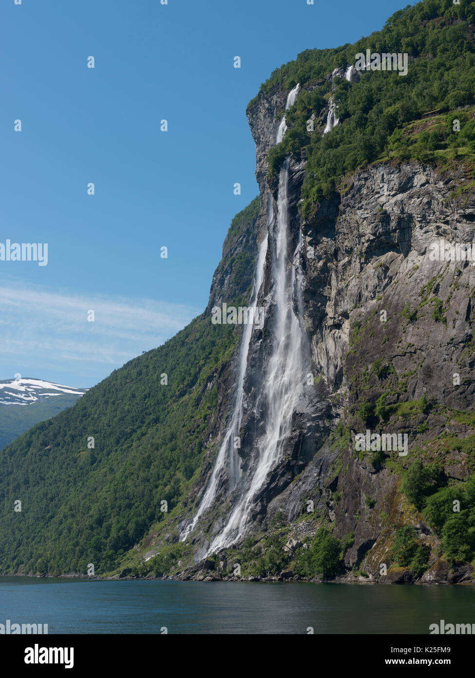 landmark the famous geiranger fjord waterfalls in norway Stock Photo ...